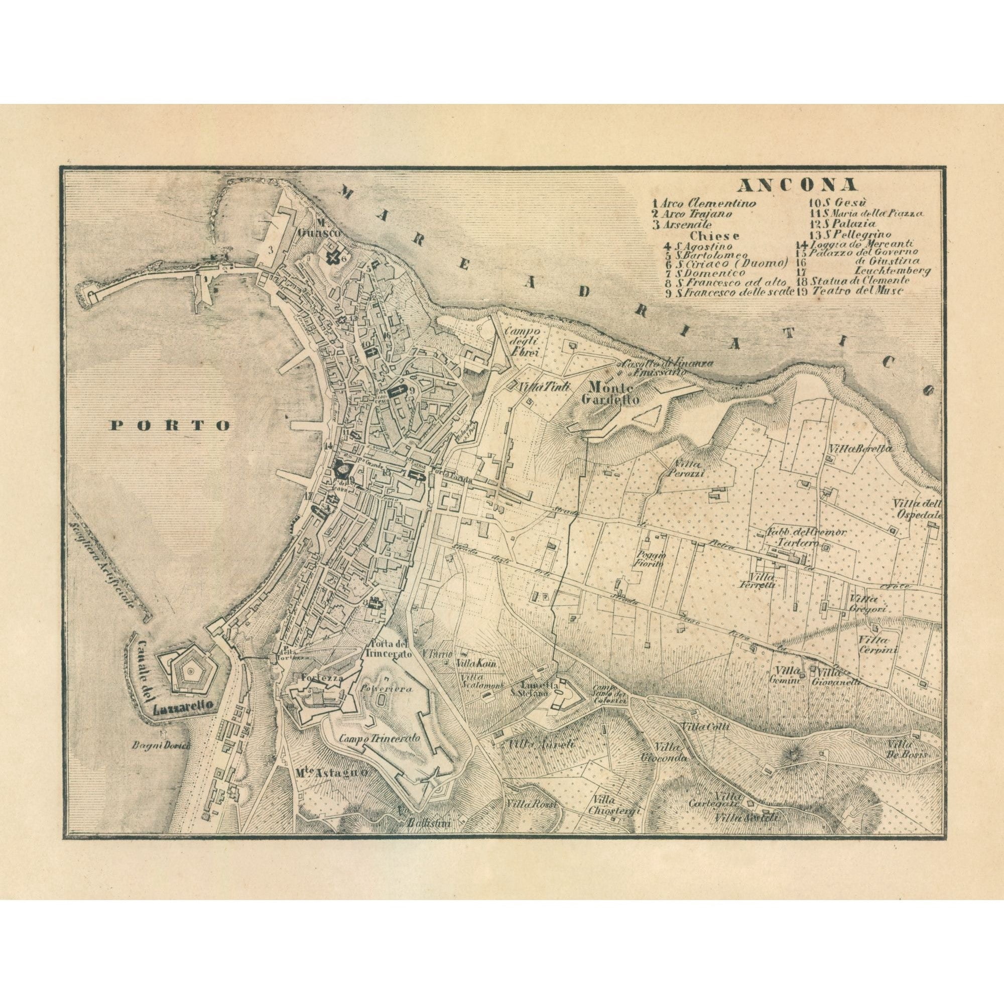 Historic Map - Ancona Italy - Castro 1870 - 29.00 x 23 - Vintage Wall ...