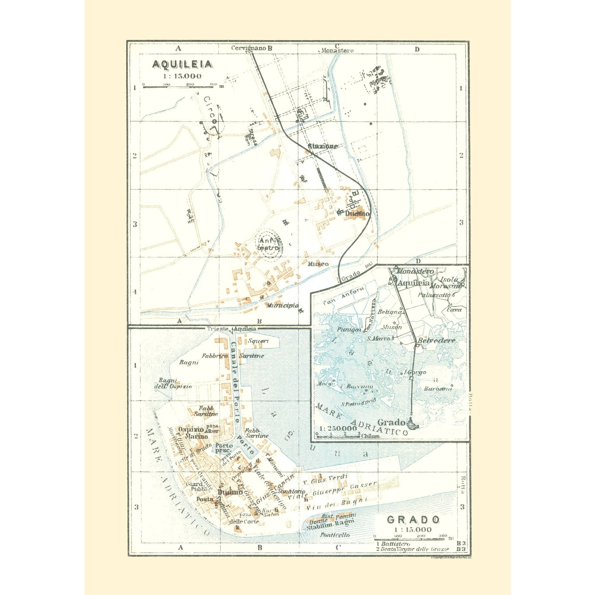Historic Map - Aquileia Grado Italy - Bertarelli 1914 - Vintage Wall ...