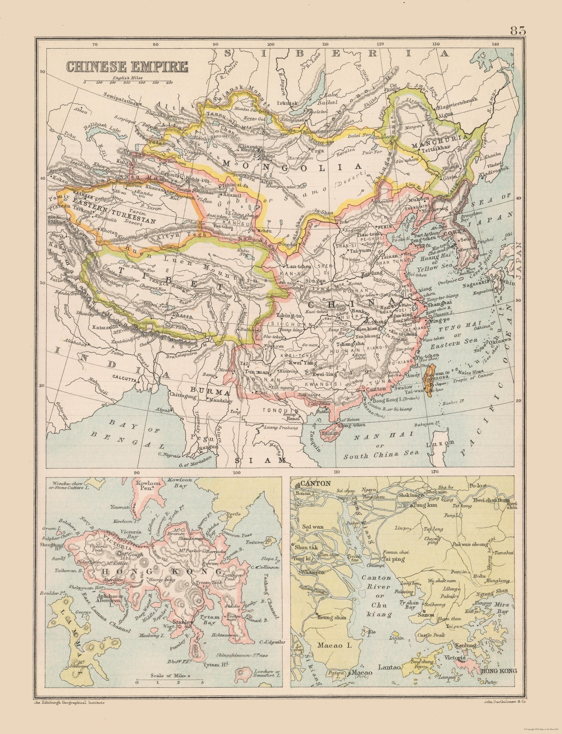 Historic Map - Asia Chinese Empire China - Bartholomew 1892 - 23 x 30. ...