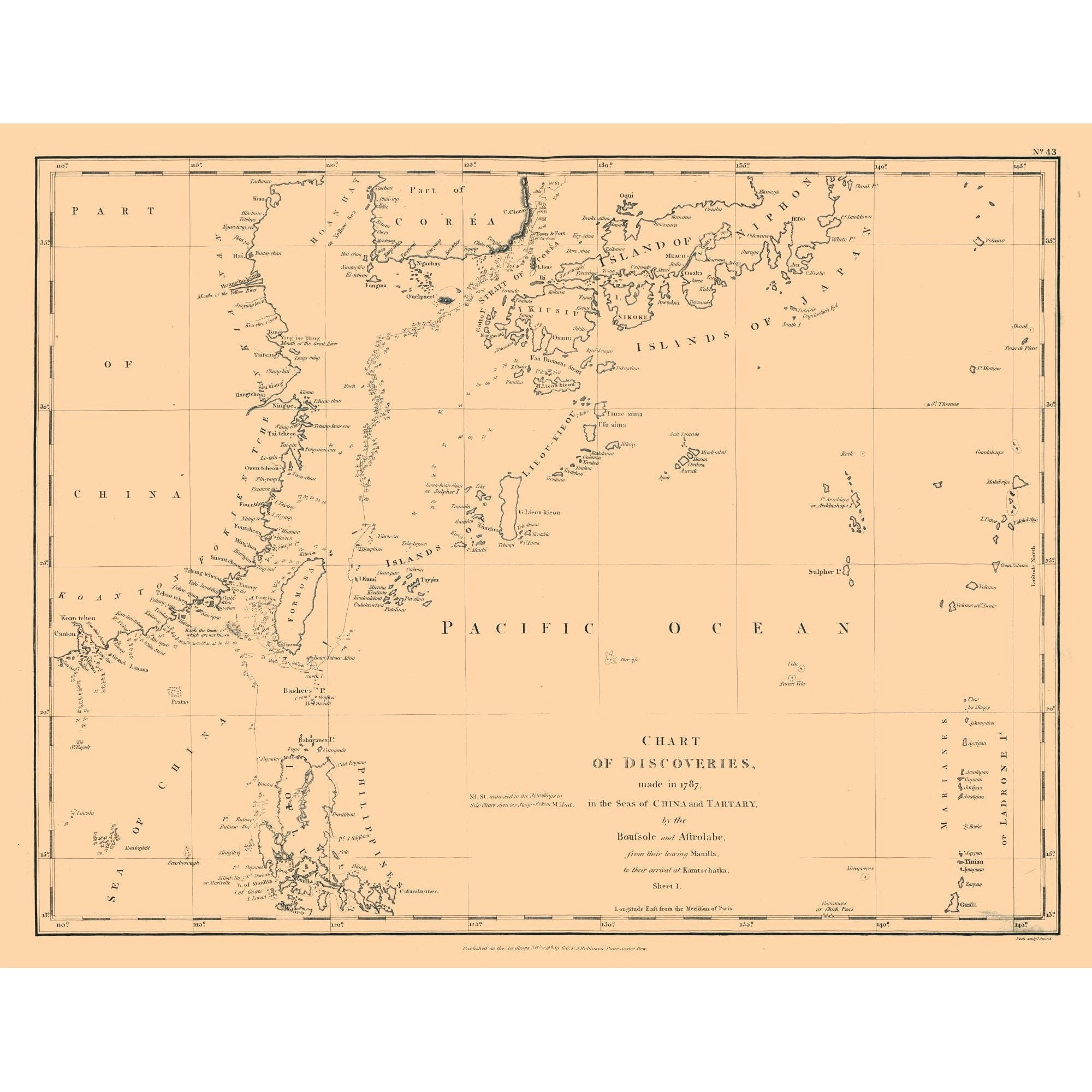 Historic Map - Asia Discoveries Chart - Robinson 1787 - 29.74 x 23 ...