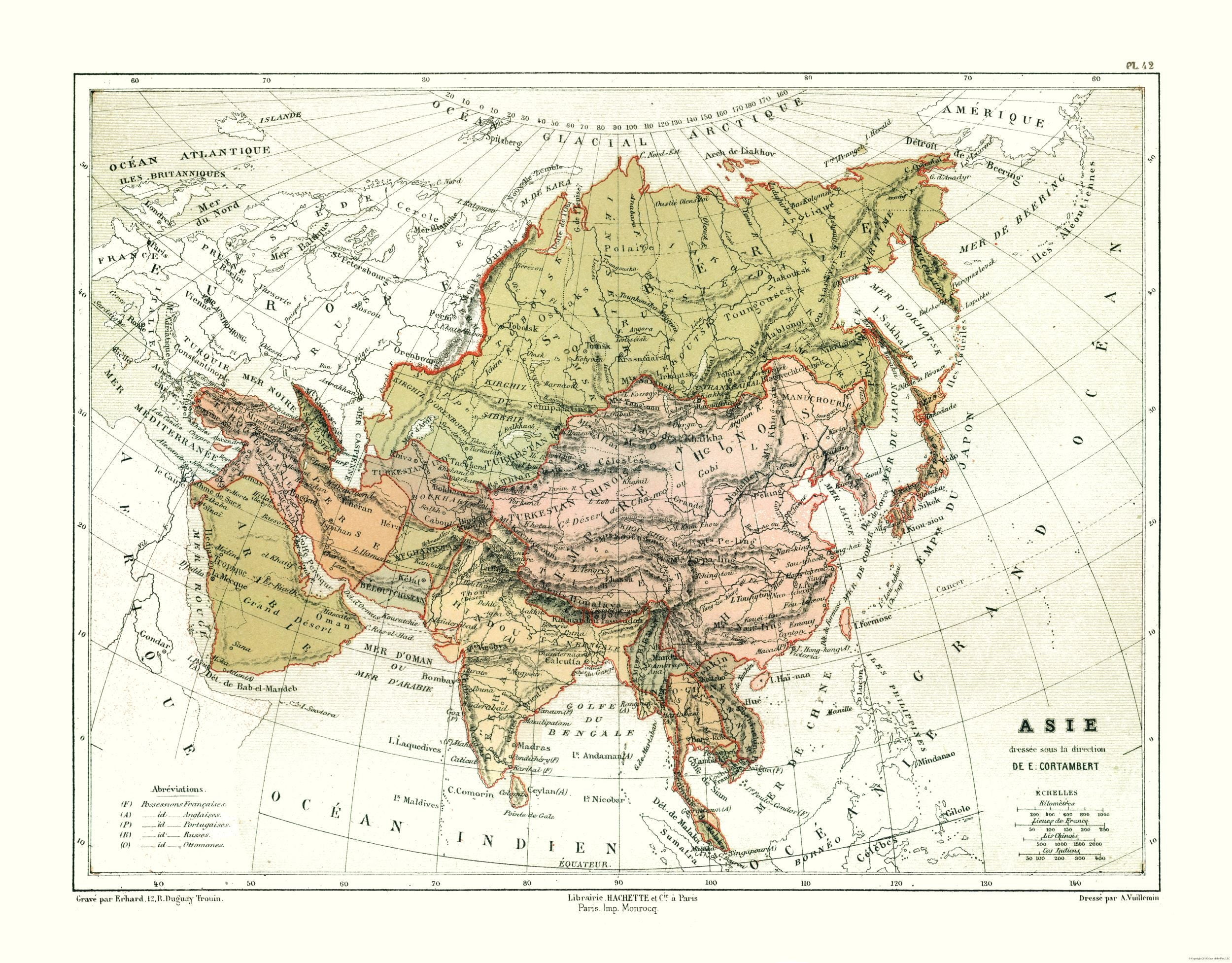 Historic Map - Asia Political - Cortambert 1880 - 29.91 x 23 - Vintage ...
