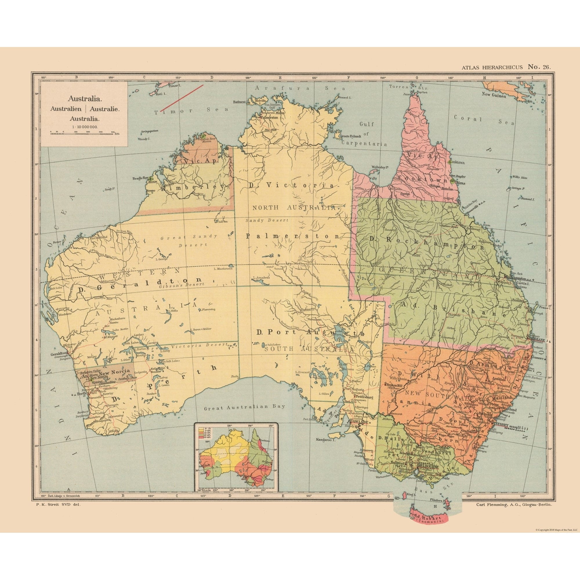 Historic Map - Australia - Flemming 1913 - Vintage Wall Art - Walmart.com