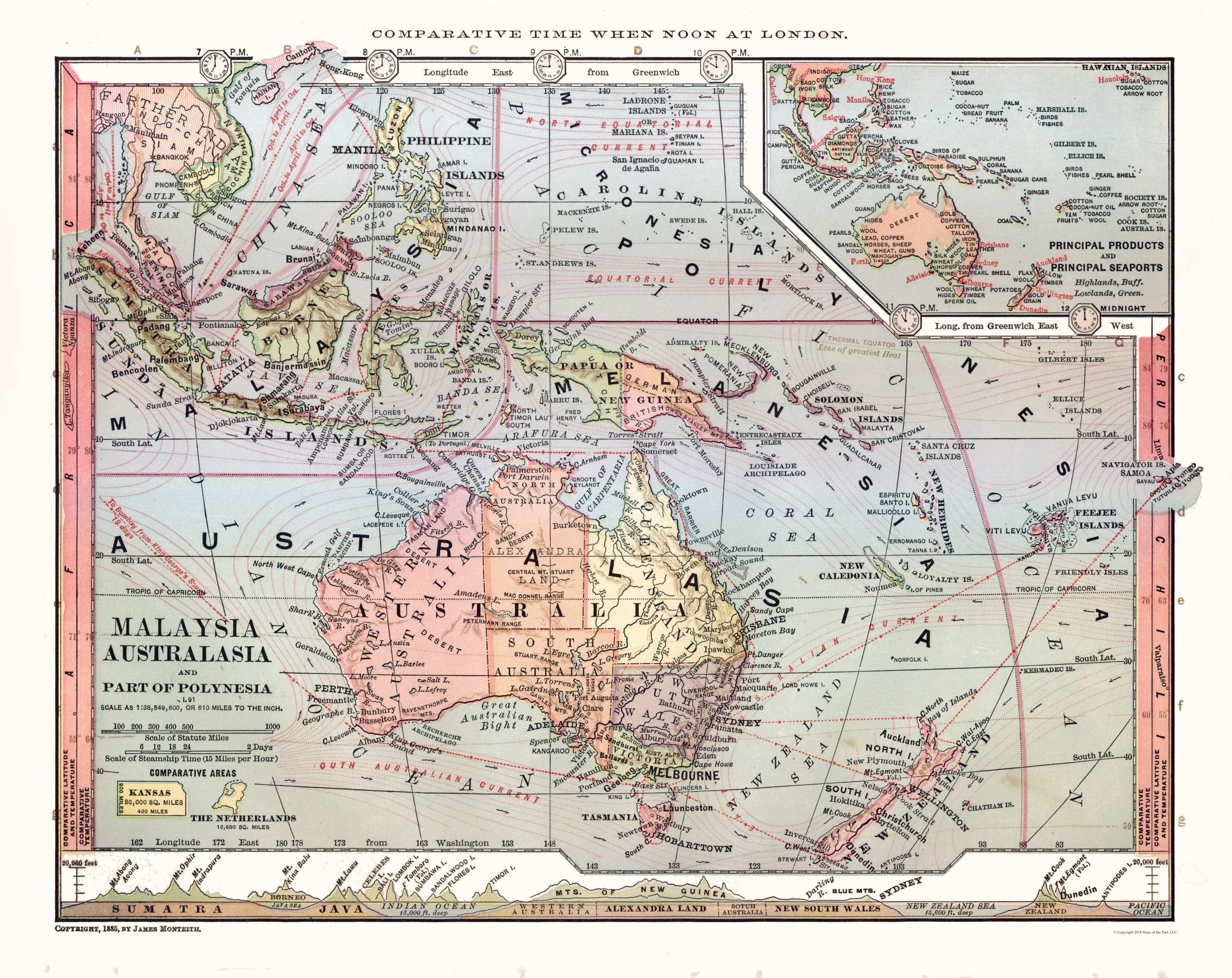 Historic Map - Australia Malaysia Polynesia - Monteith 1882 - 28.98 x ...