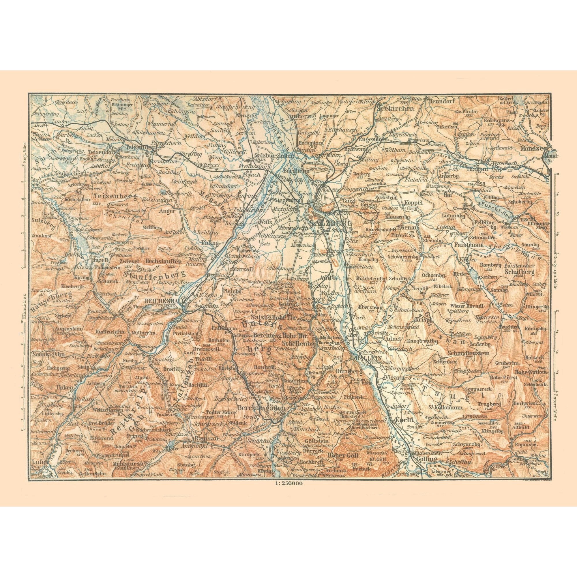 Historic Map - Austria Germany Mountains - Baedeker 1896 - 30.43 x 23 ...