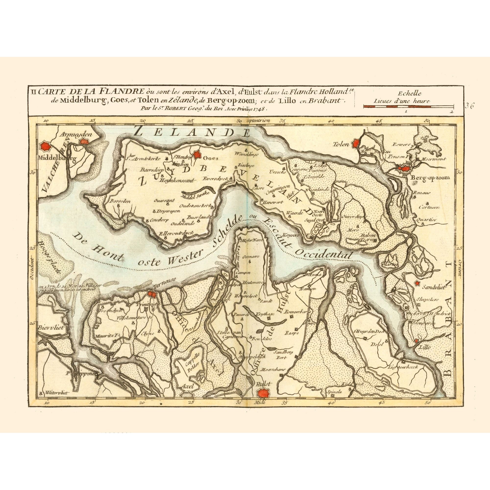 Historic Map - Axel Environs Netherlands - Robert 1748 - 29.98 x 23 ...
