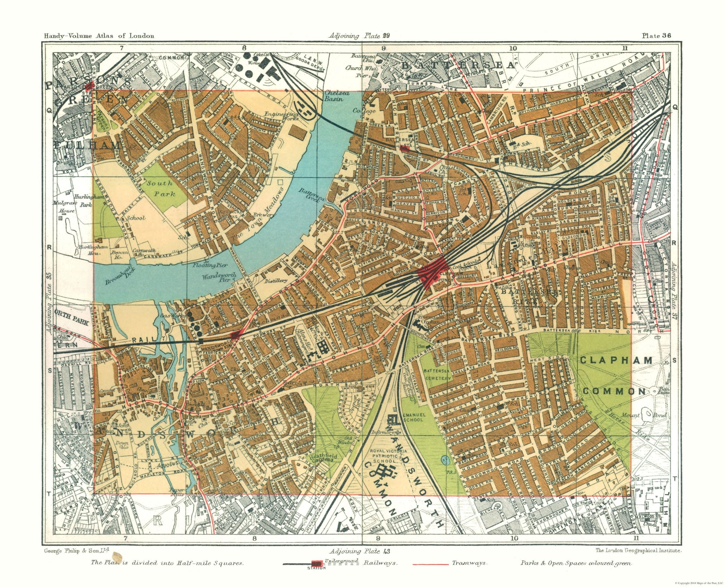 Historic Map - Battersea London England - Philip 1904 - 28.38 x 23 ...