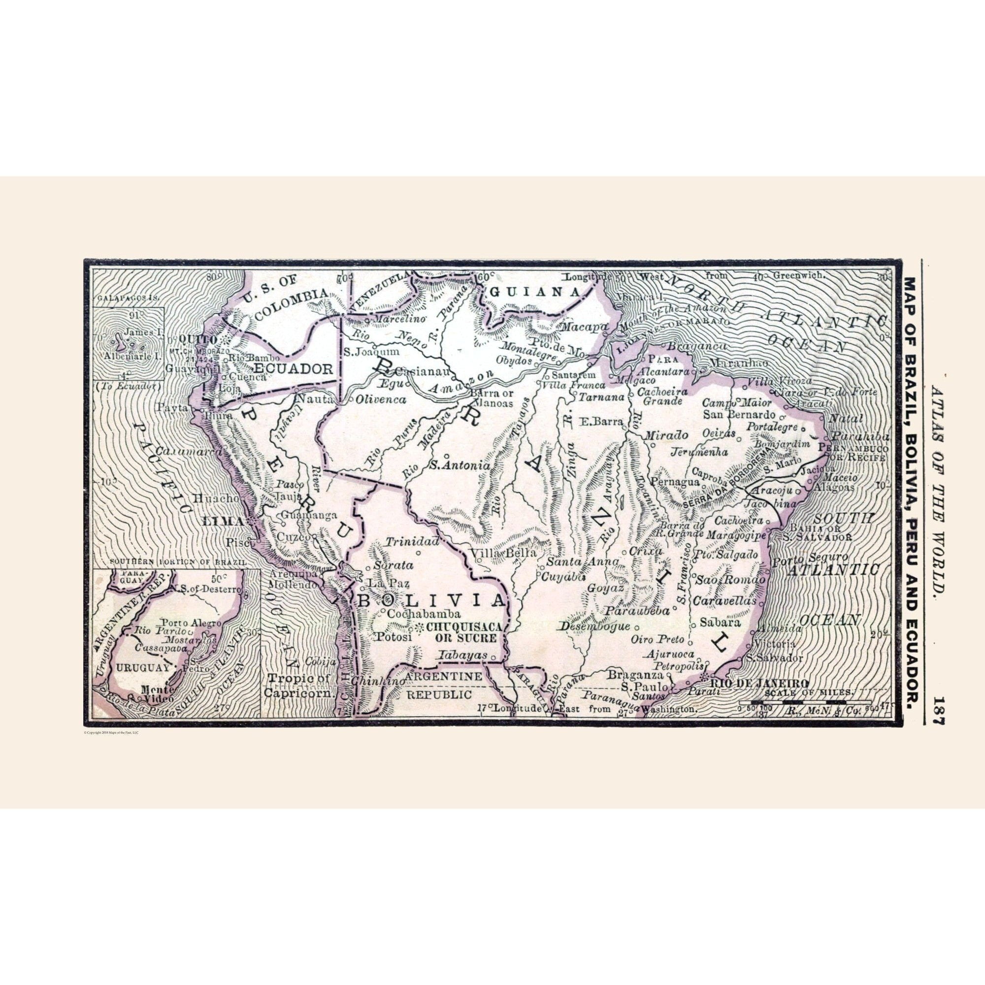 Historic Map - Brazil Bolivia Peru Ecuador - Alden 1886 - Vintage Wall ...
