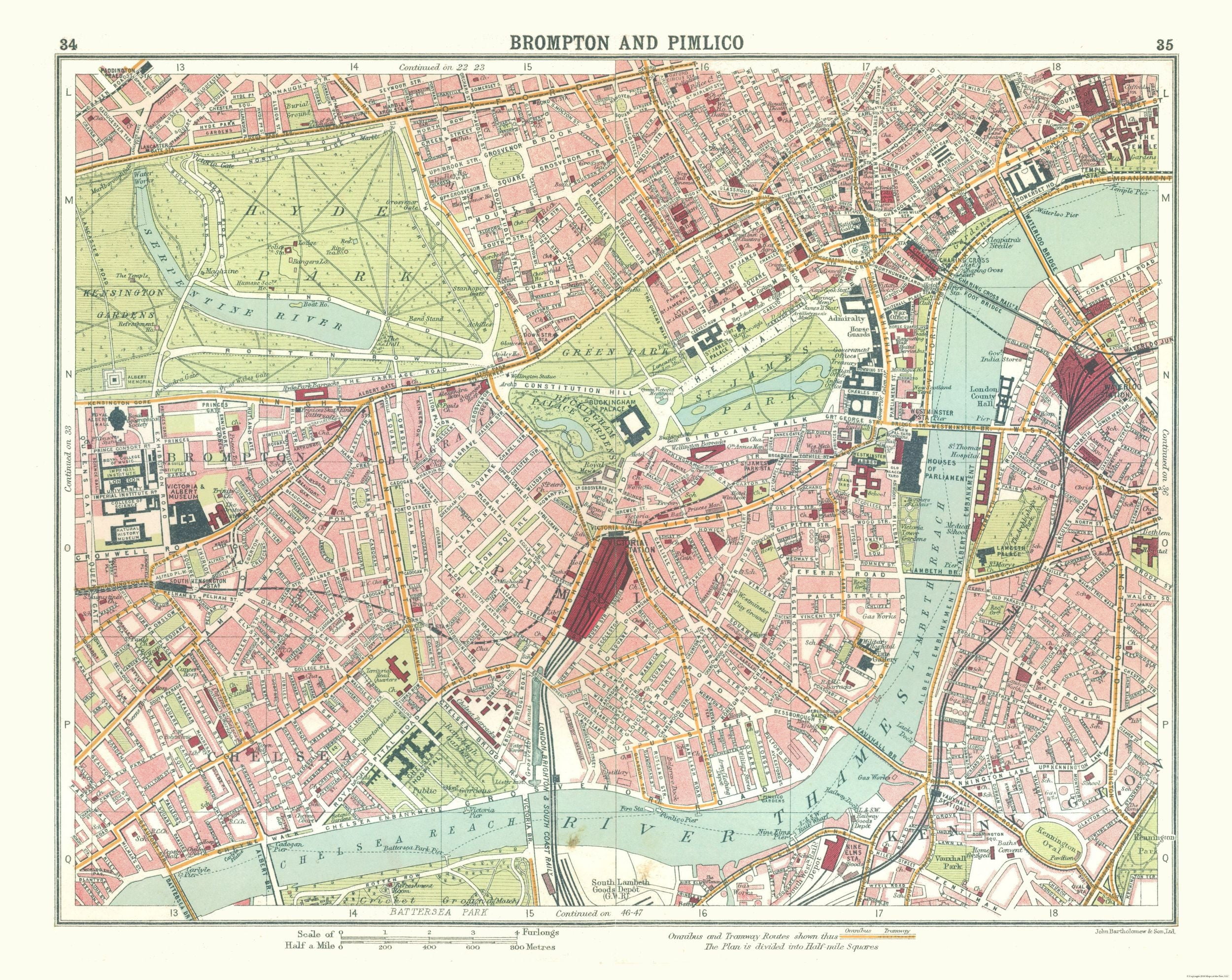 Historic Map - Brompton Pimlico London - Bartholomew 1921 - Vintage ...