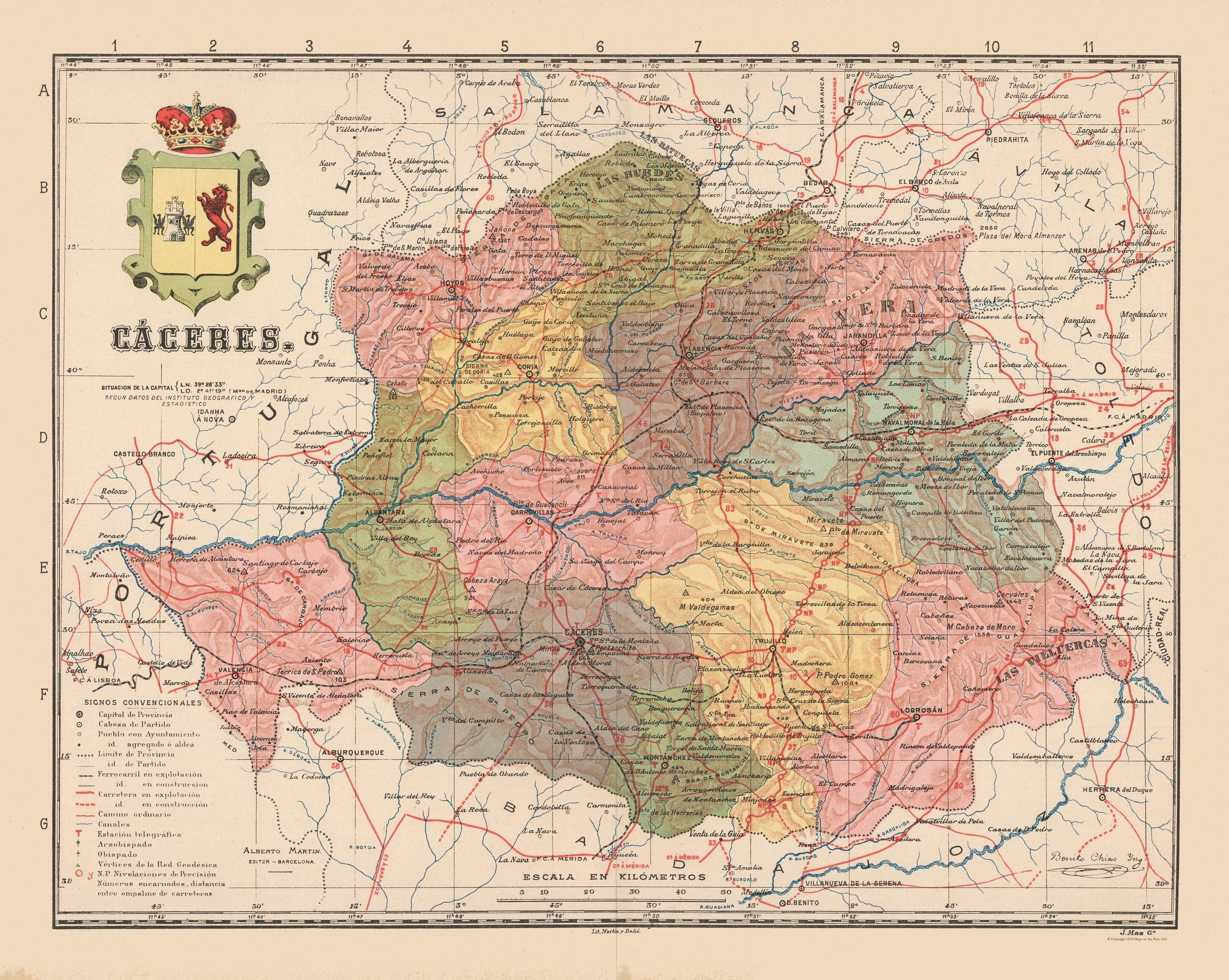 Historic Map - Caceres Spain - Martin 1911 - 28.83 x 23 - Vintage Wall ...