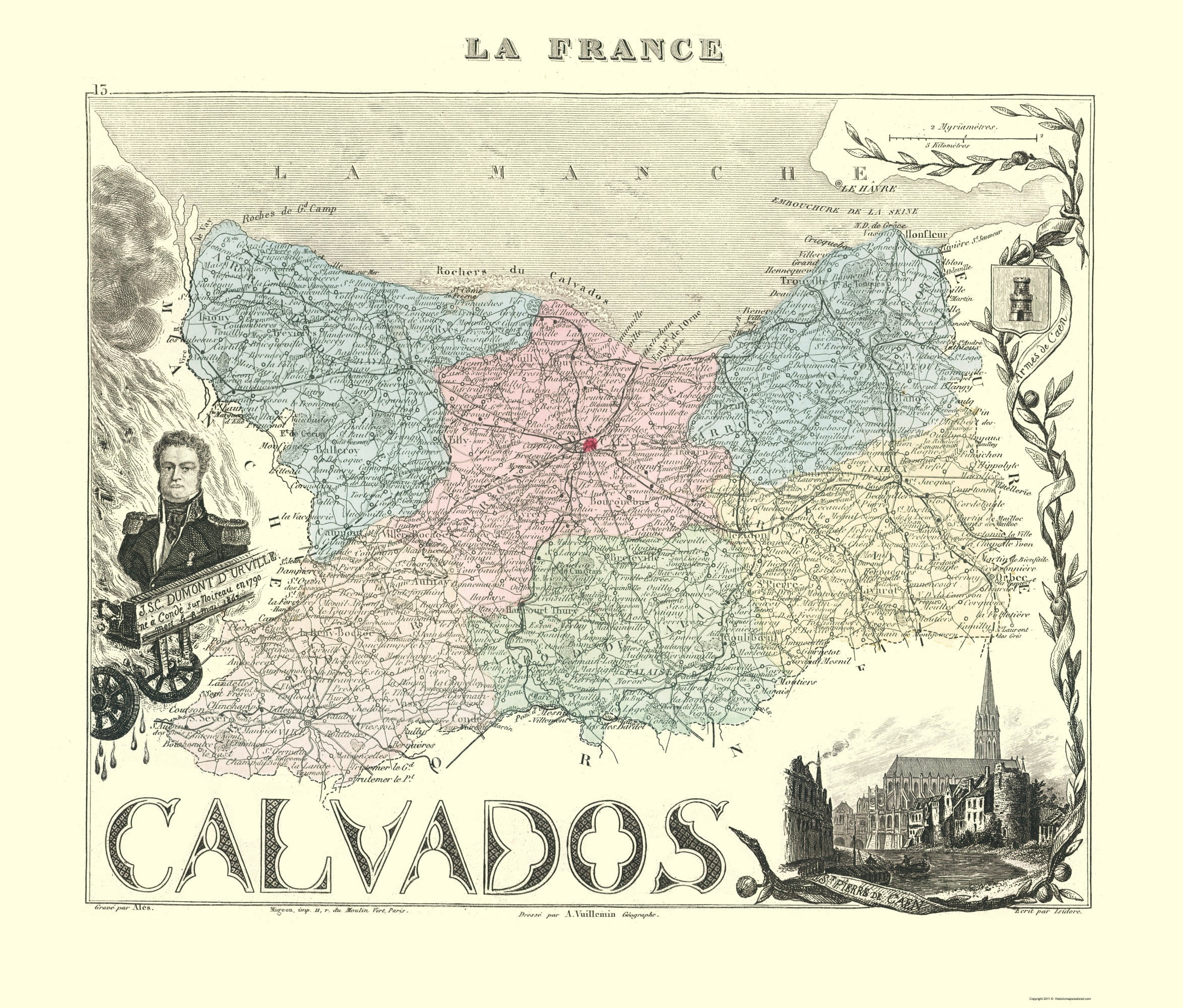 Historic Map - Calvados Department France - Migeon 1869 - 23 x 27.00 ...