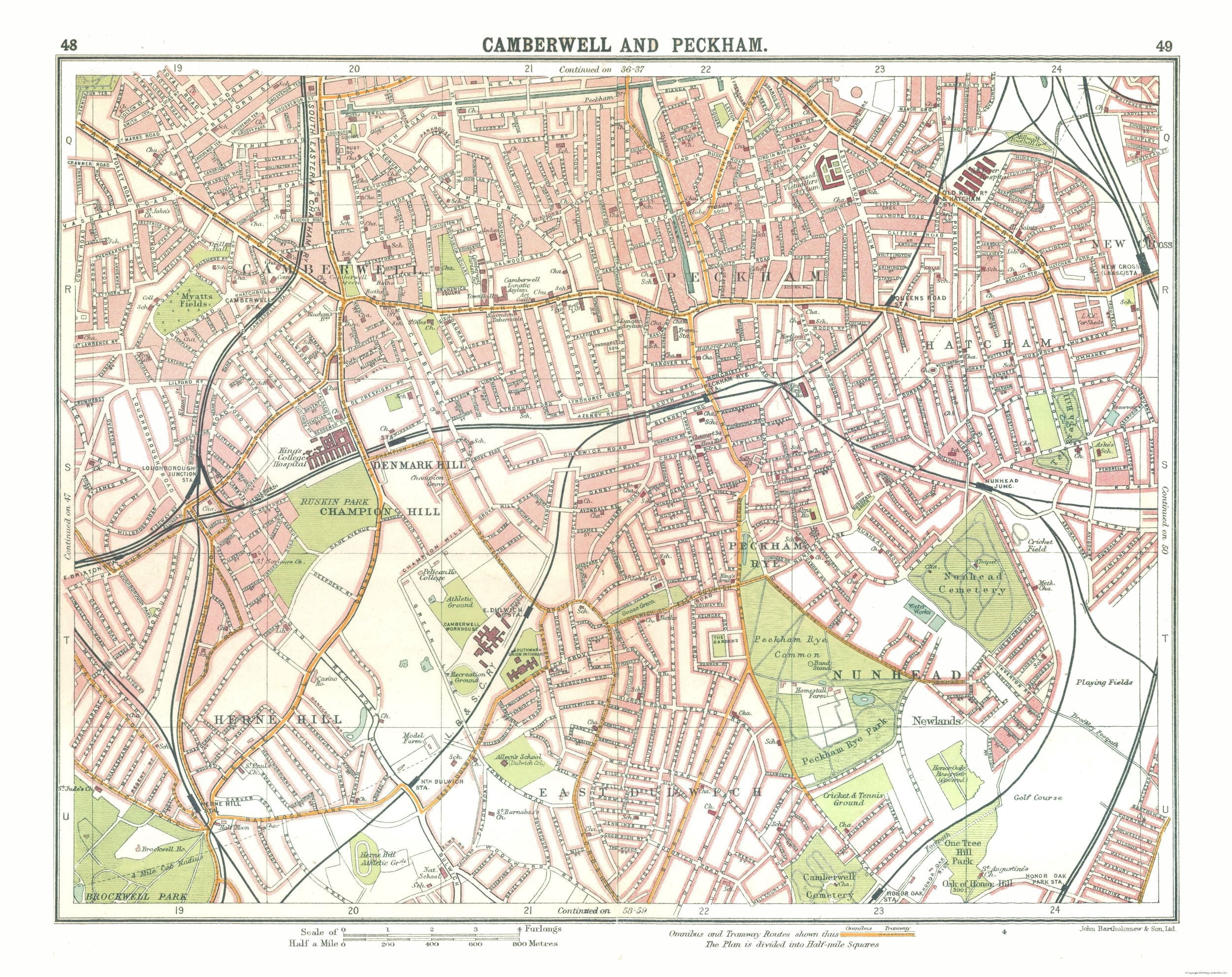 Historic Map - Camberwell Peckham London - Bartholomew 1921 - 28.99 x ...