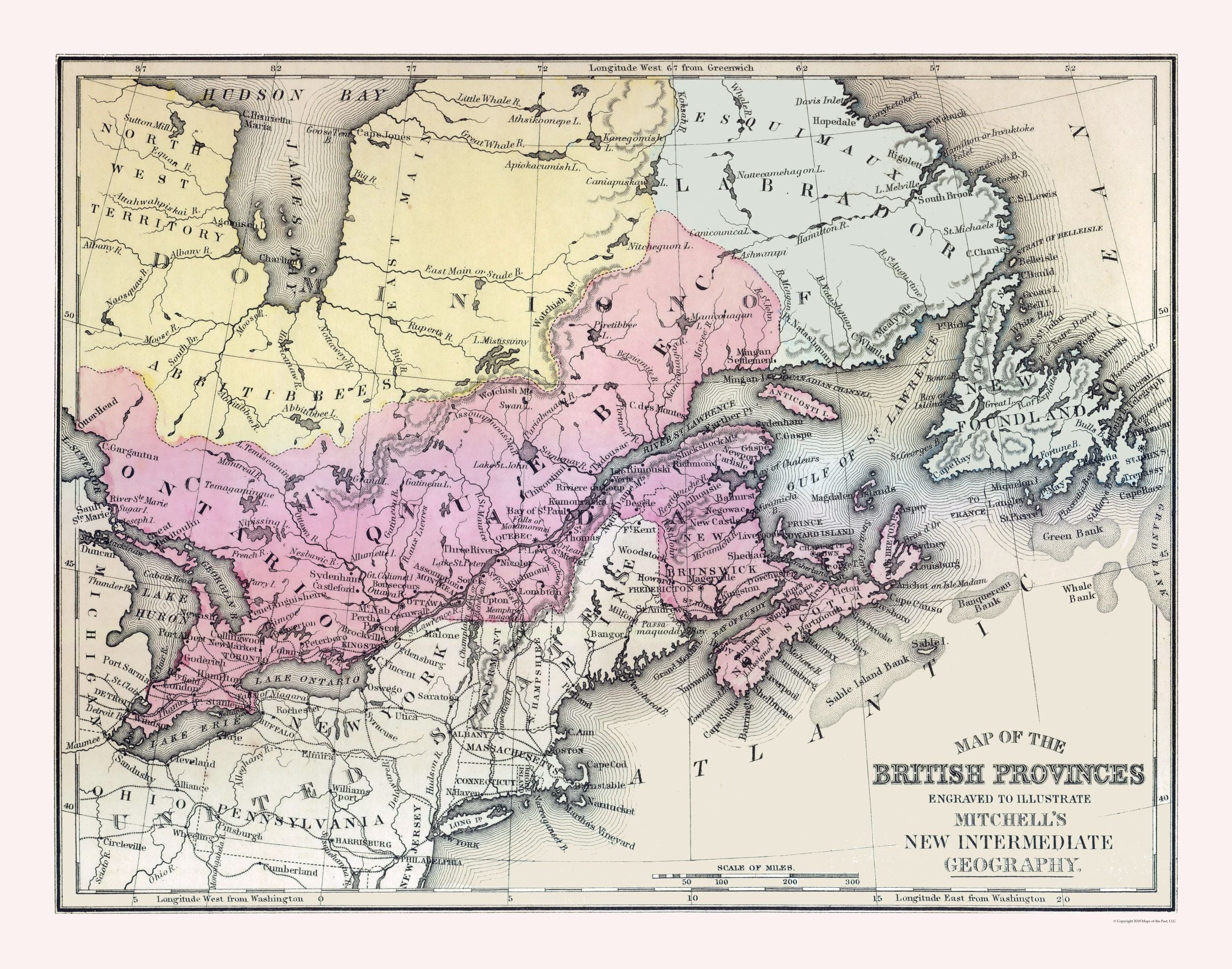 Historic Map - Canada British Provinces - Mitchell 1877 - 29.25 x 23 ...