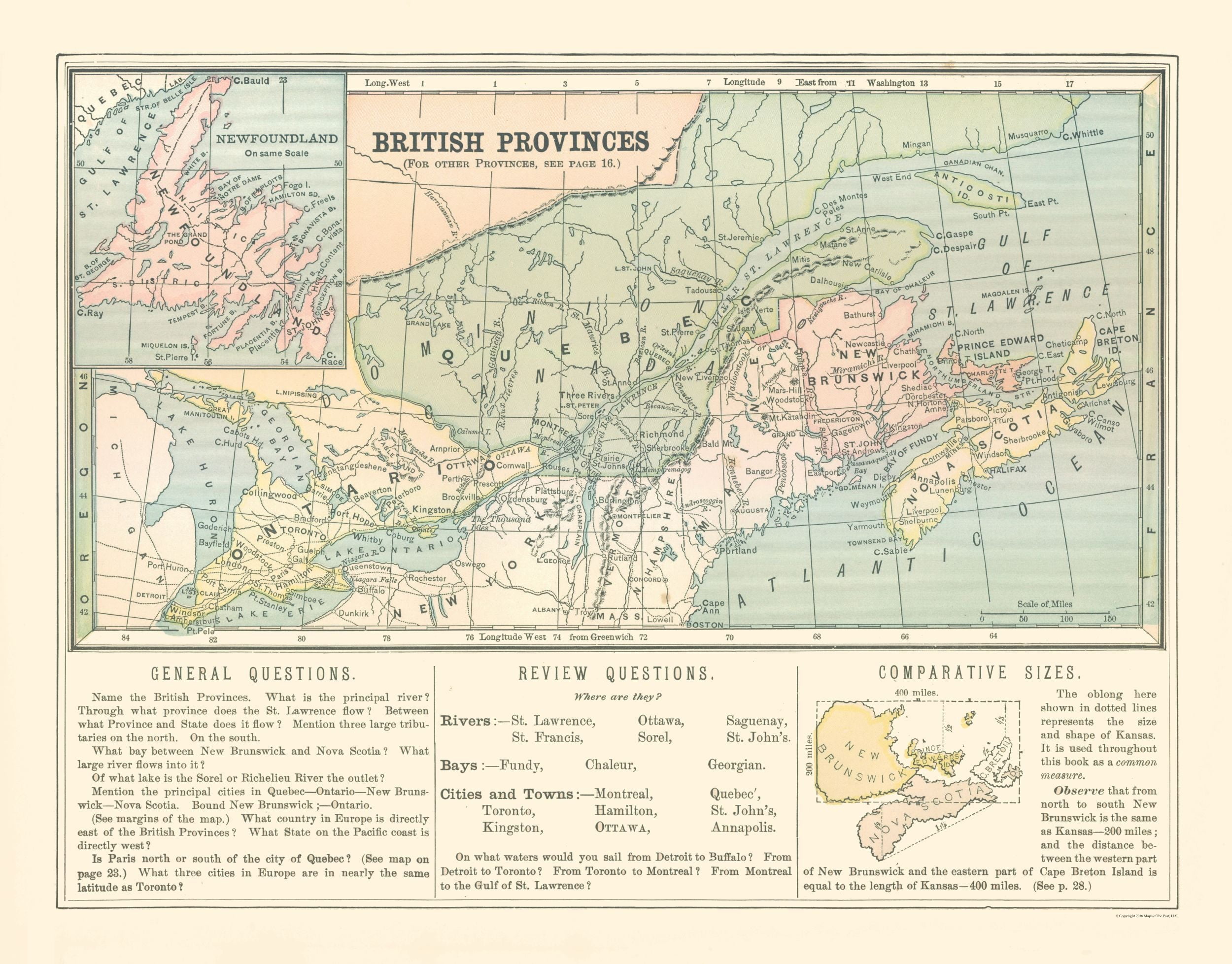 Historic Map - Canada British Provinces - Monteith 1882 - 29.38 x 23 ...