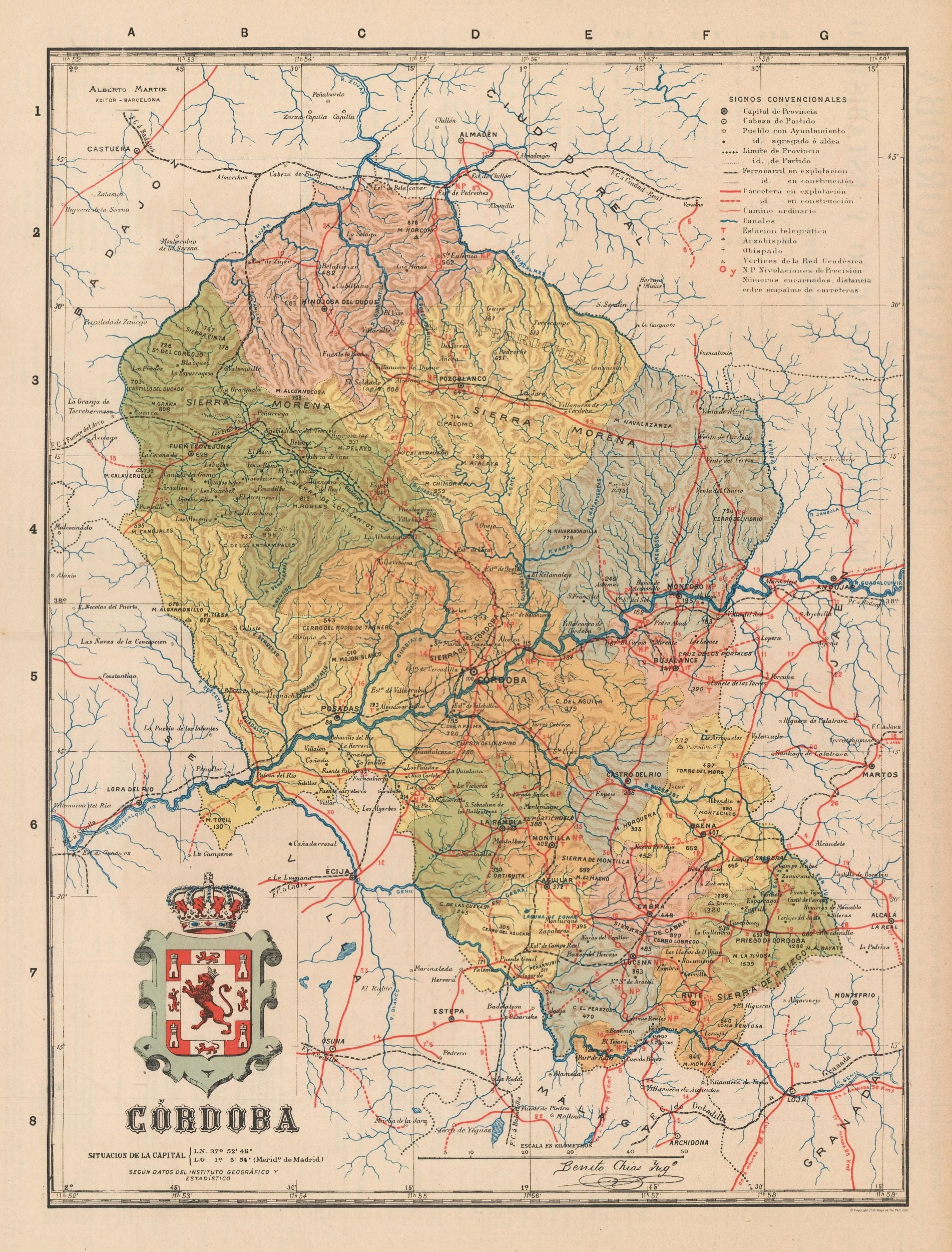 Historic Map - Cardova Spain - Martin 1911 - 23 x 30.24 - Vintage Wall ...
