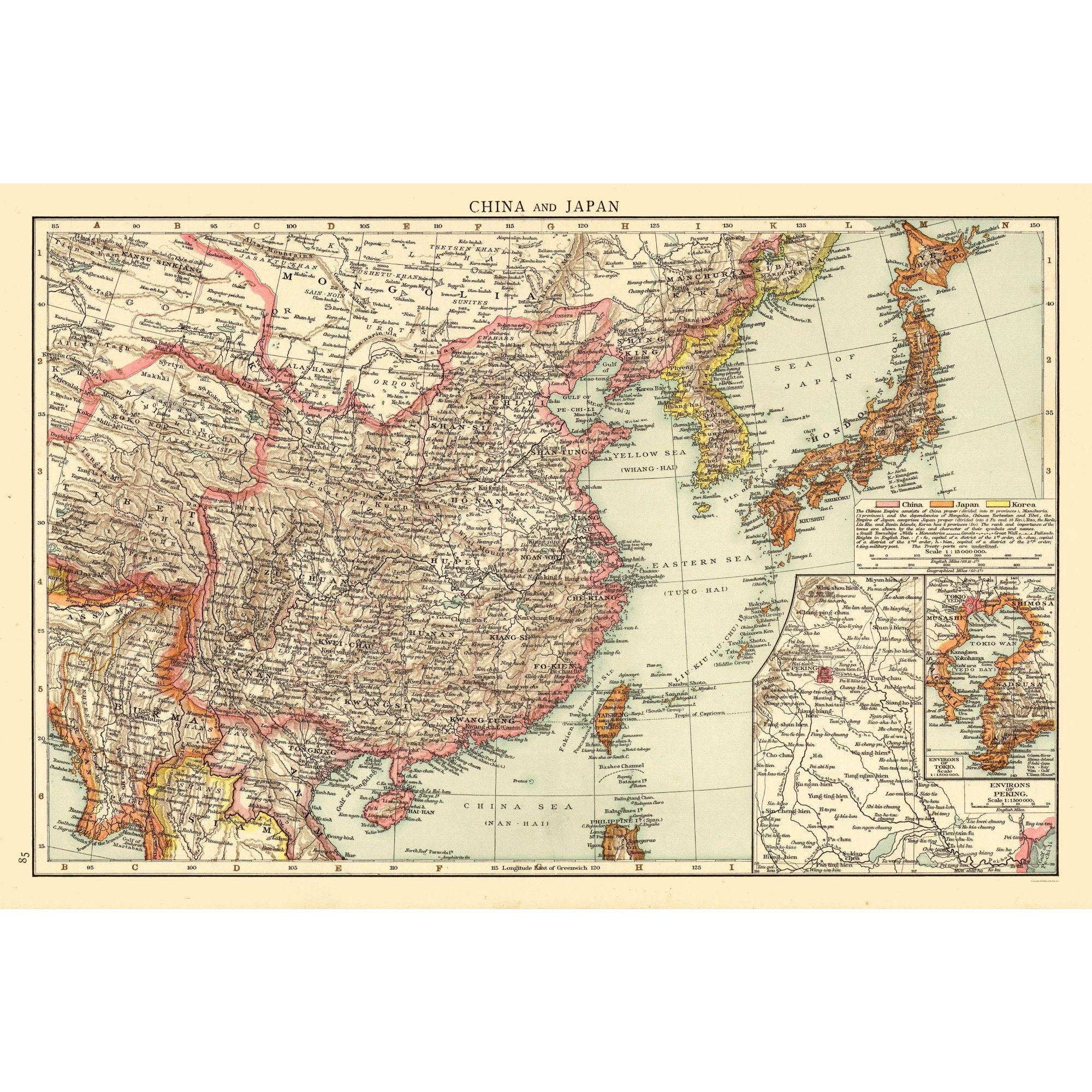 Historic Map - China Japan - Andree 1895 - 34.61 x 23 - Vintage Wall ...