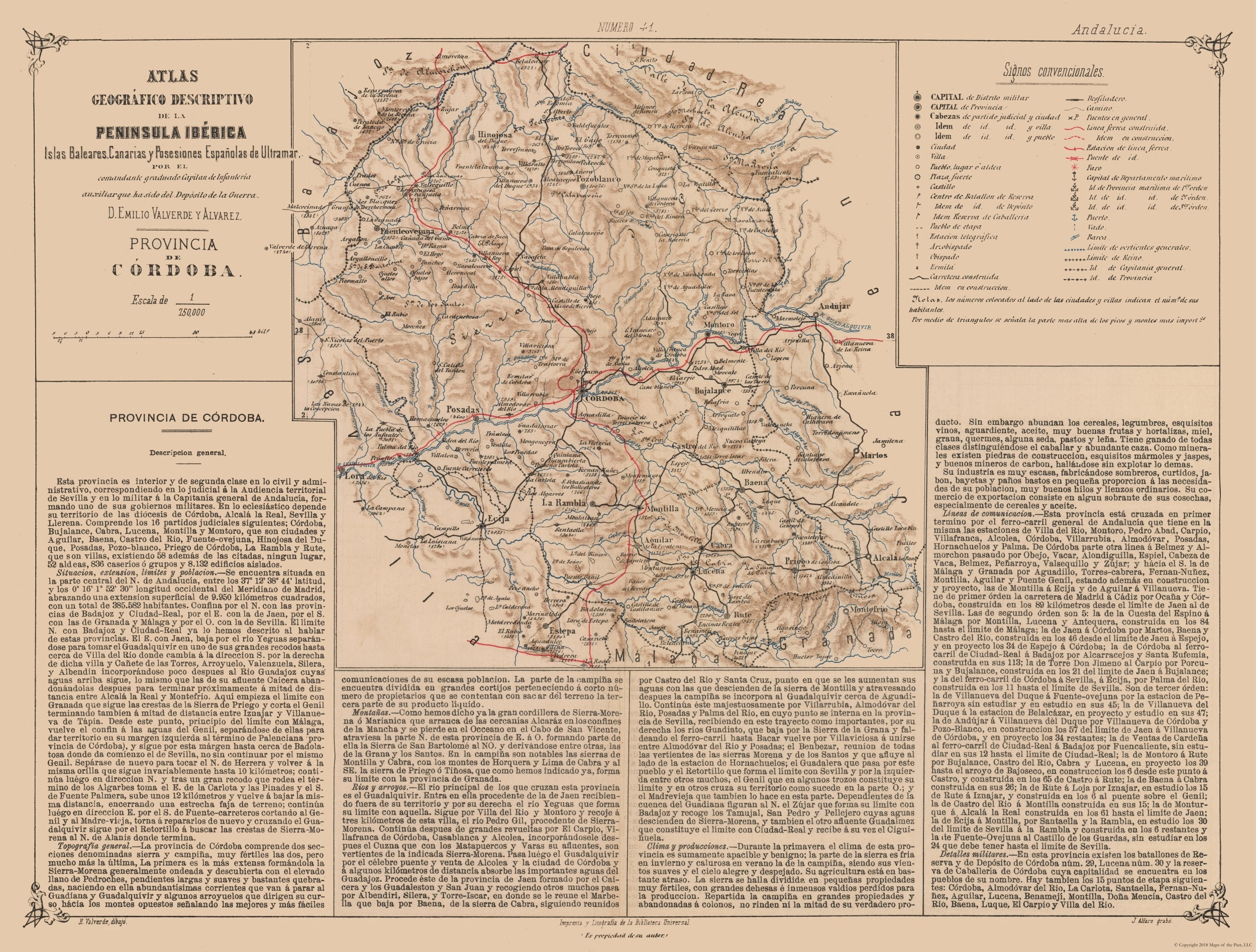 Historic Map - Cordova Province Spain - Valverde 1880 - 30.32 x 23 ...