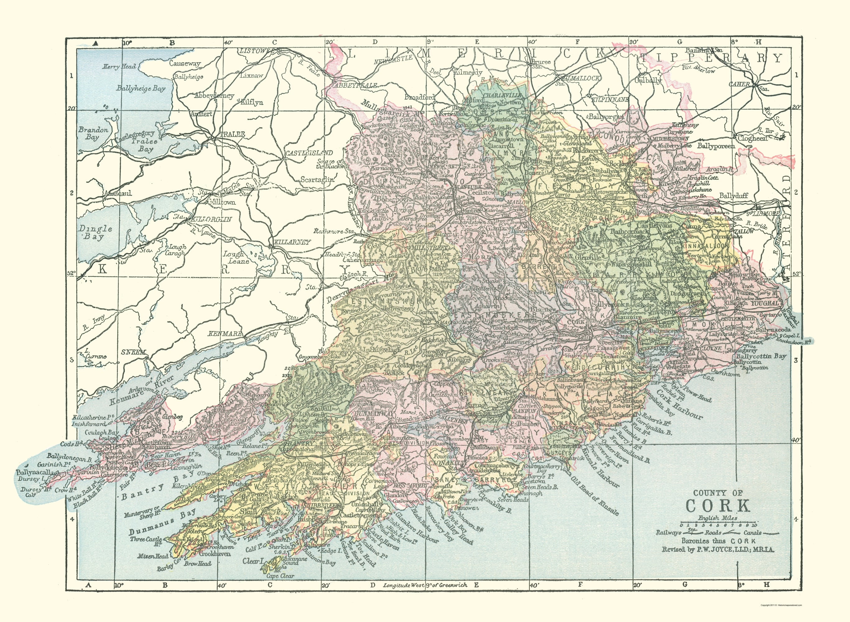 Historic Map - Cork County Ireland - Bartholomew 1882 - 23 x 31.43 ...