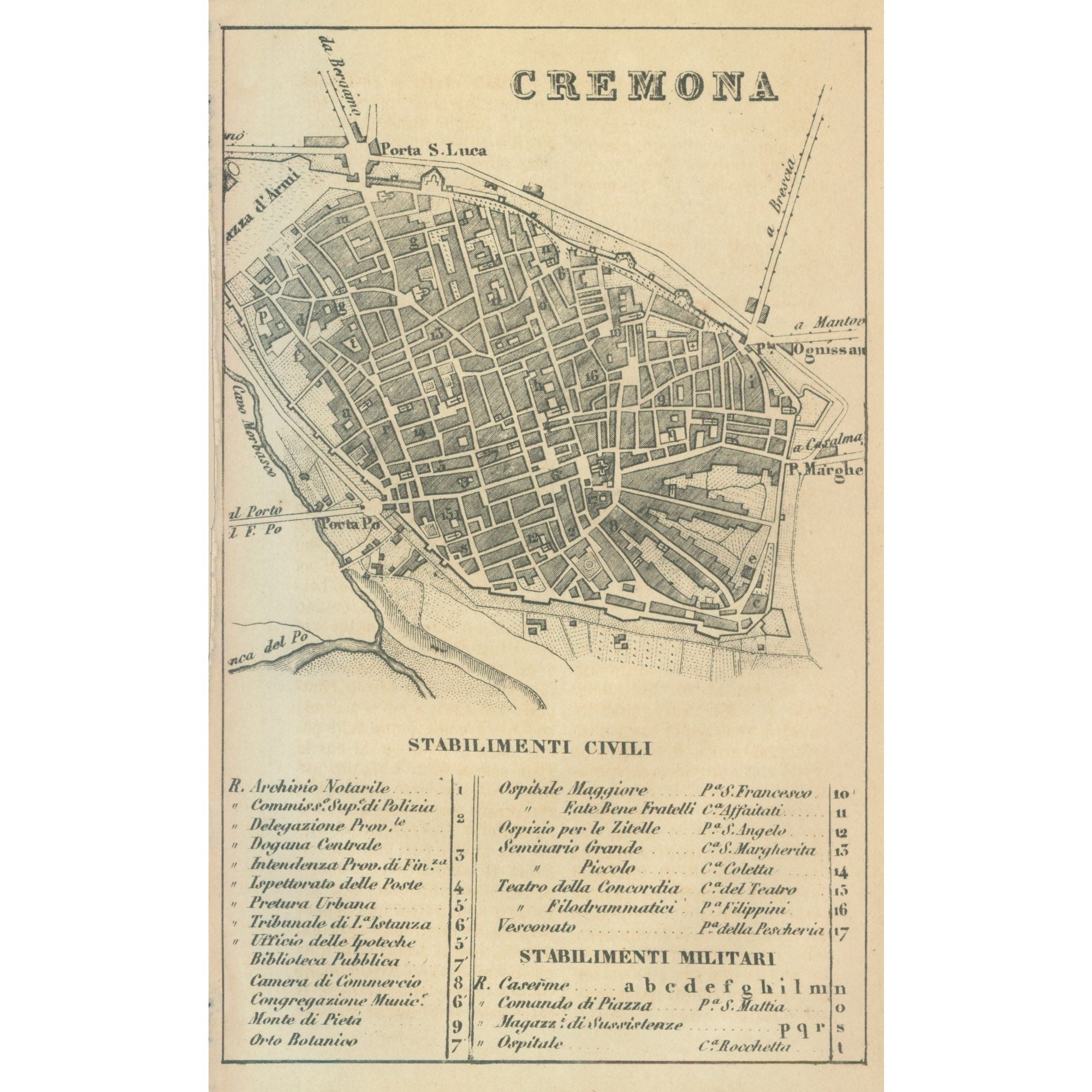 Historic Map - Cremona Italy - Castro 1870 - 23 x 37.18 - Vintage Wall ...