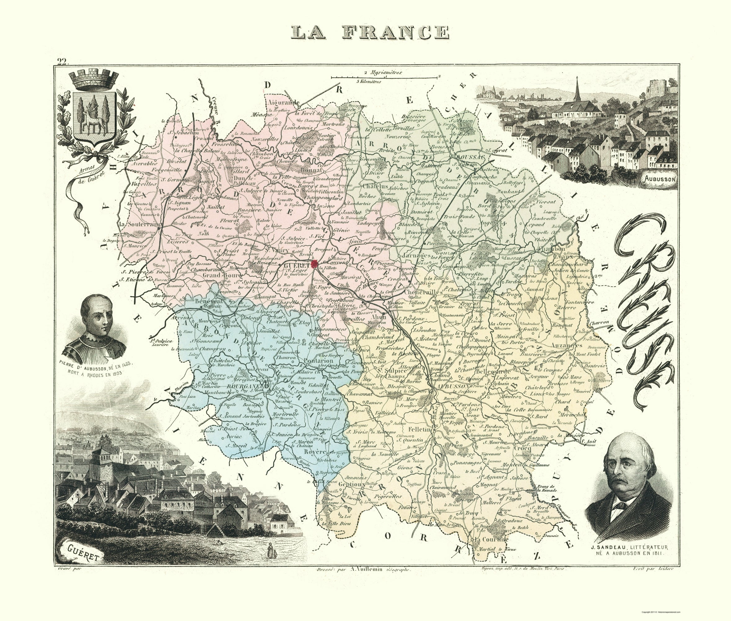 Historic Map - Creuse Department France - Migeon 1869 - 23 x 27.09 ...