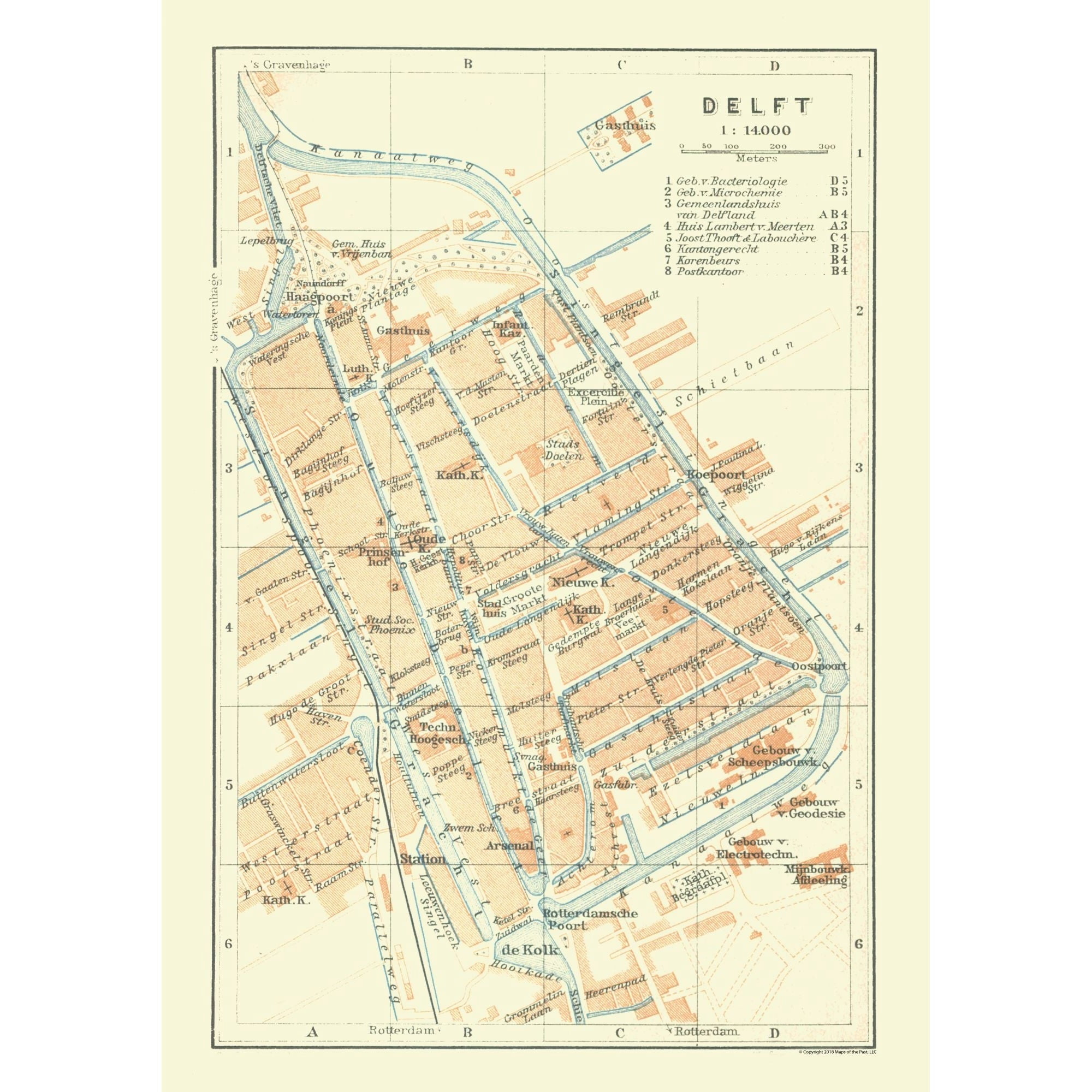 Historic Map - Delft Netherlands - Baedeker 1910 - 23 x 32.70 - Vintage ...