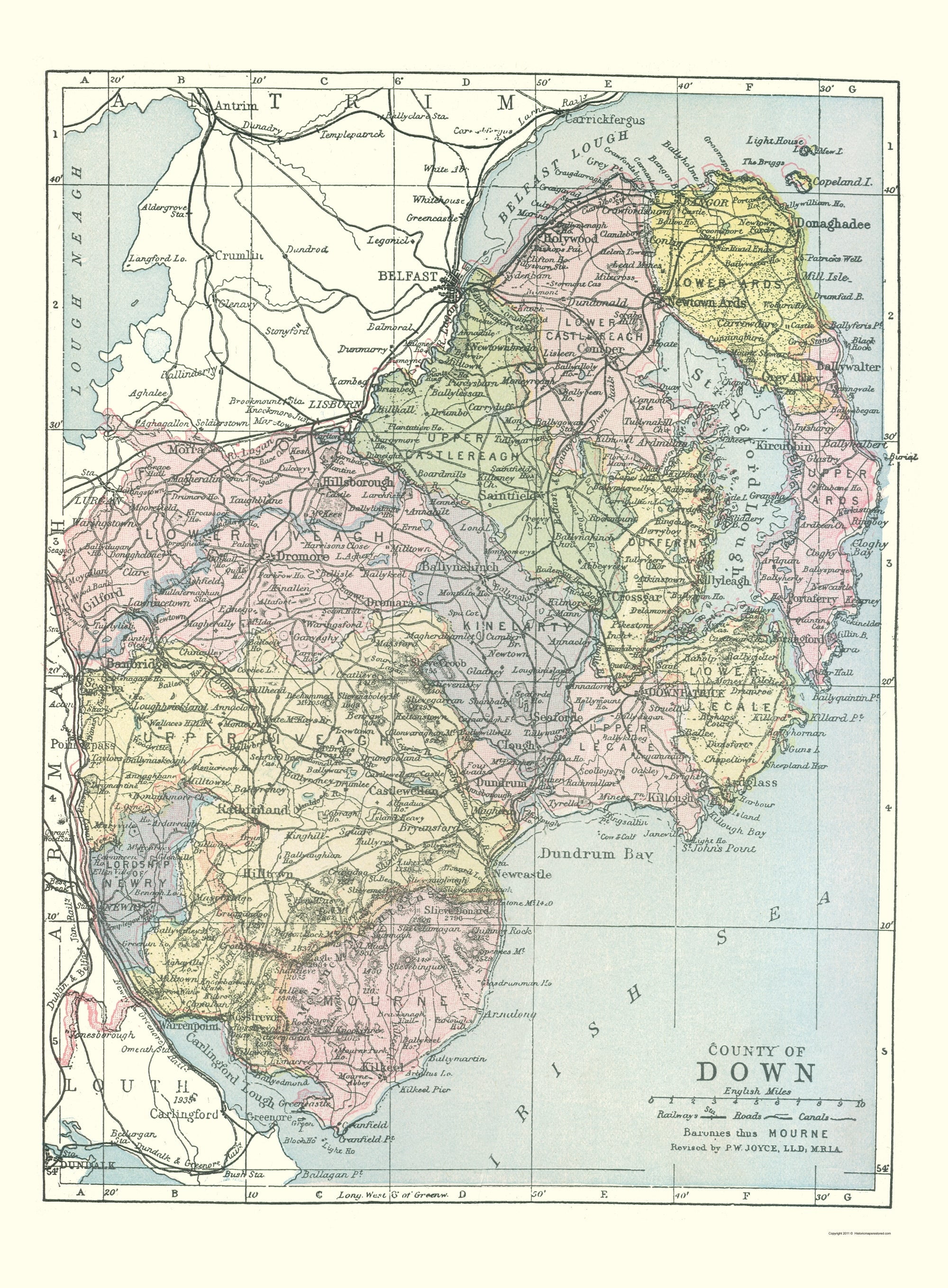 Historic Map - Down County Ireland - Bartholomew 1882 - 23 x 31.24 ...