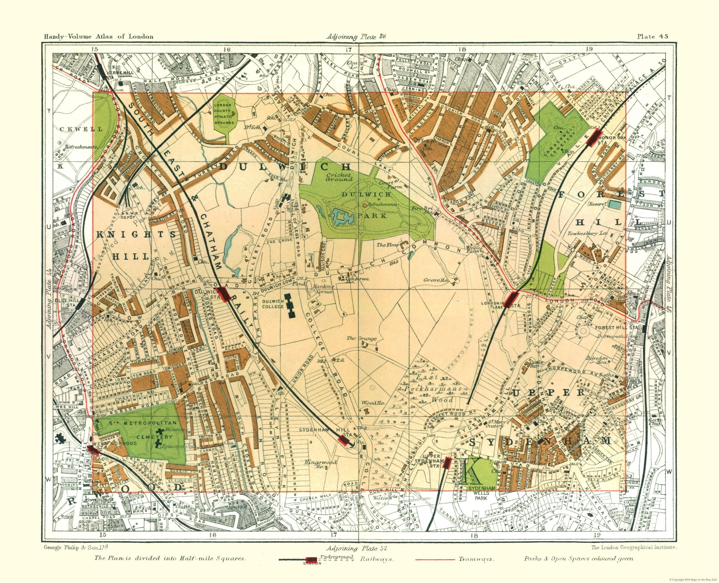Historic Map - Dulwich London England - Philip 1904 - 28.37 x 23 ...
