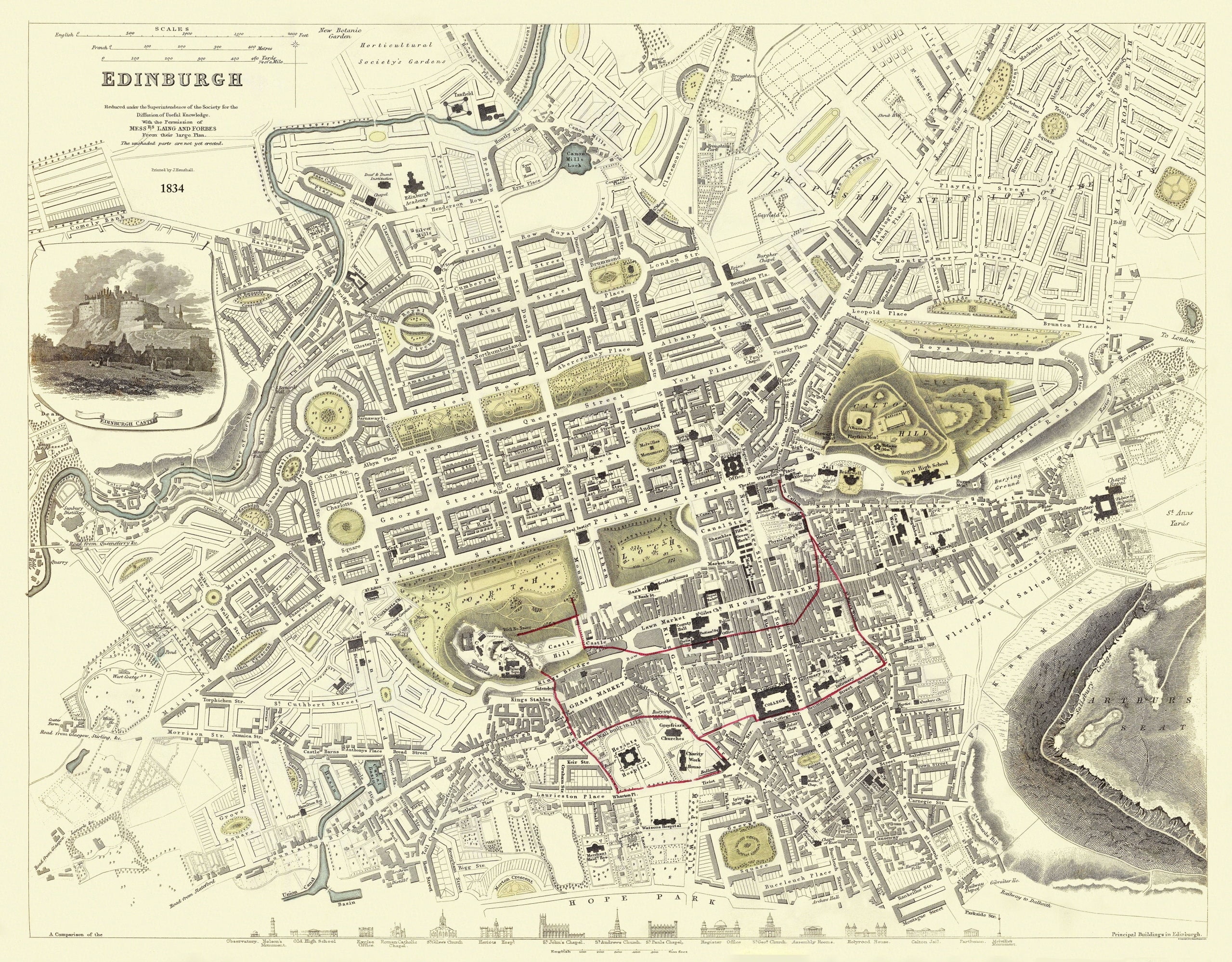 Historic Map - Edinburgh Scotland - Chapman 1834 - 29.44 x 23 - Vintage ...