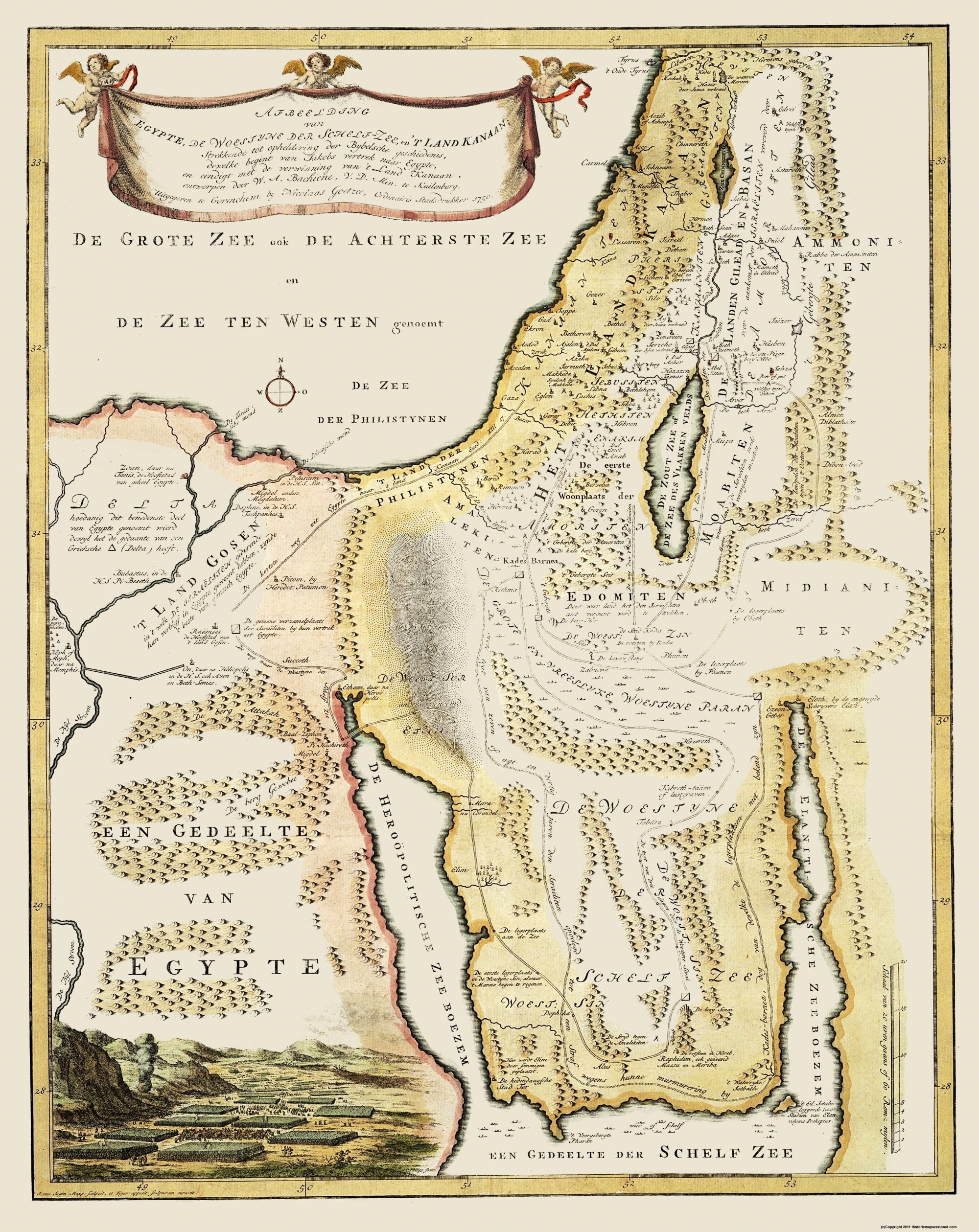 Historic Map - Egypt Canaan Land - Goetze 1750 - 23 x 28 - Vintage Wall ...