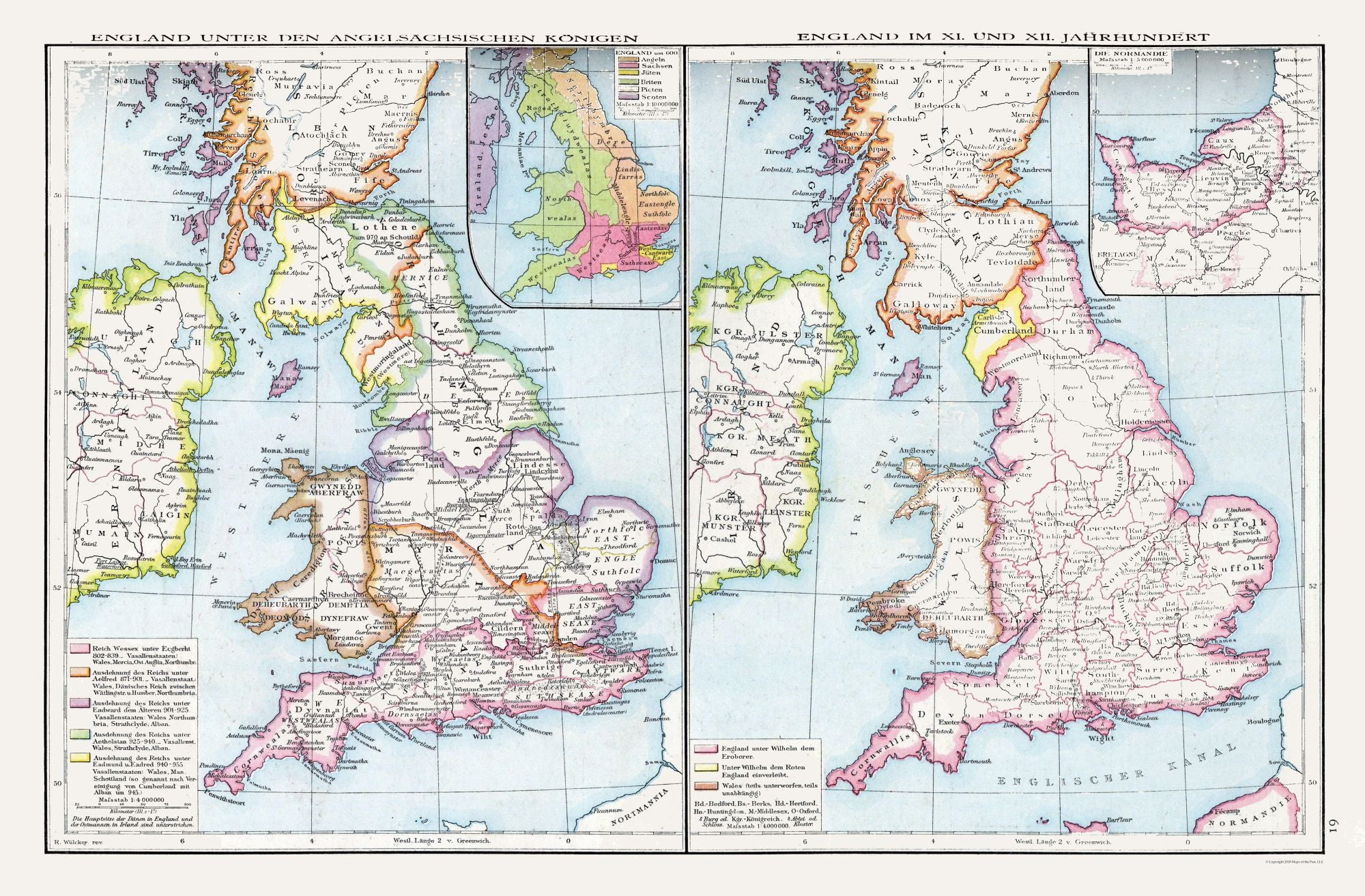 Historic Map - England Anglo Saxon Kings - Droysen 1886 - 35.03 x 23 ...