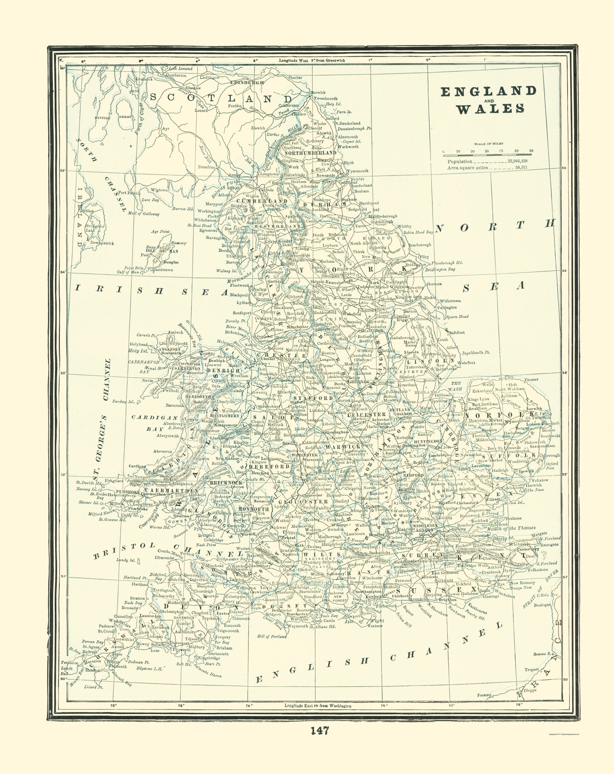 Historic Map - England Wales - Rathbun 1893 - 23 x 28.98 - Vintage Wall ...