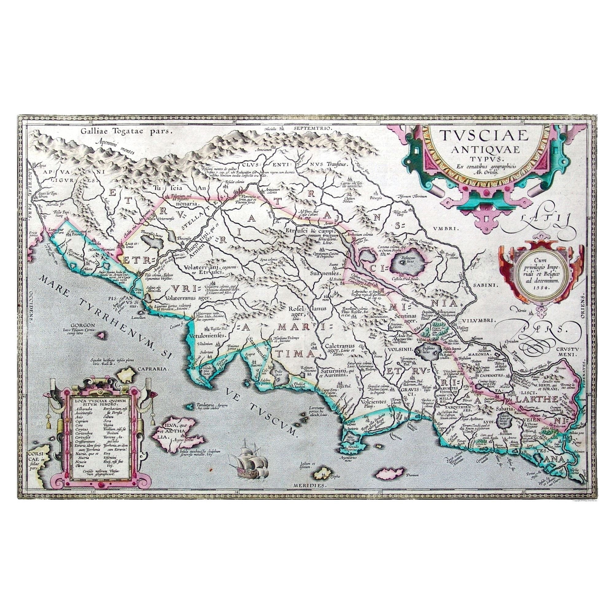 Historic Map - Etruria 1584 Italy Ancient - Ortelius 1584 - 33.90 x 23 ...