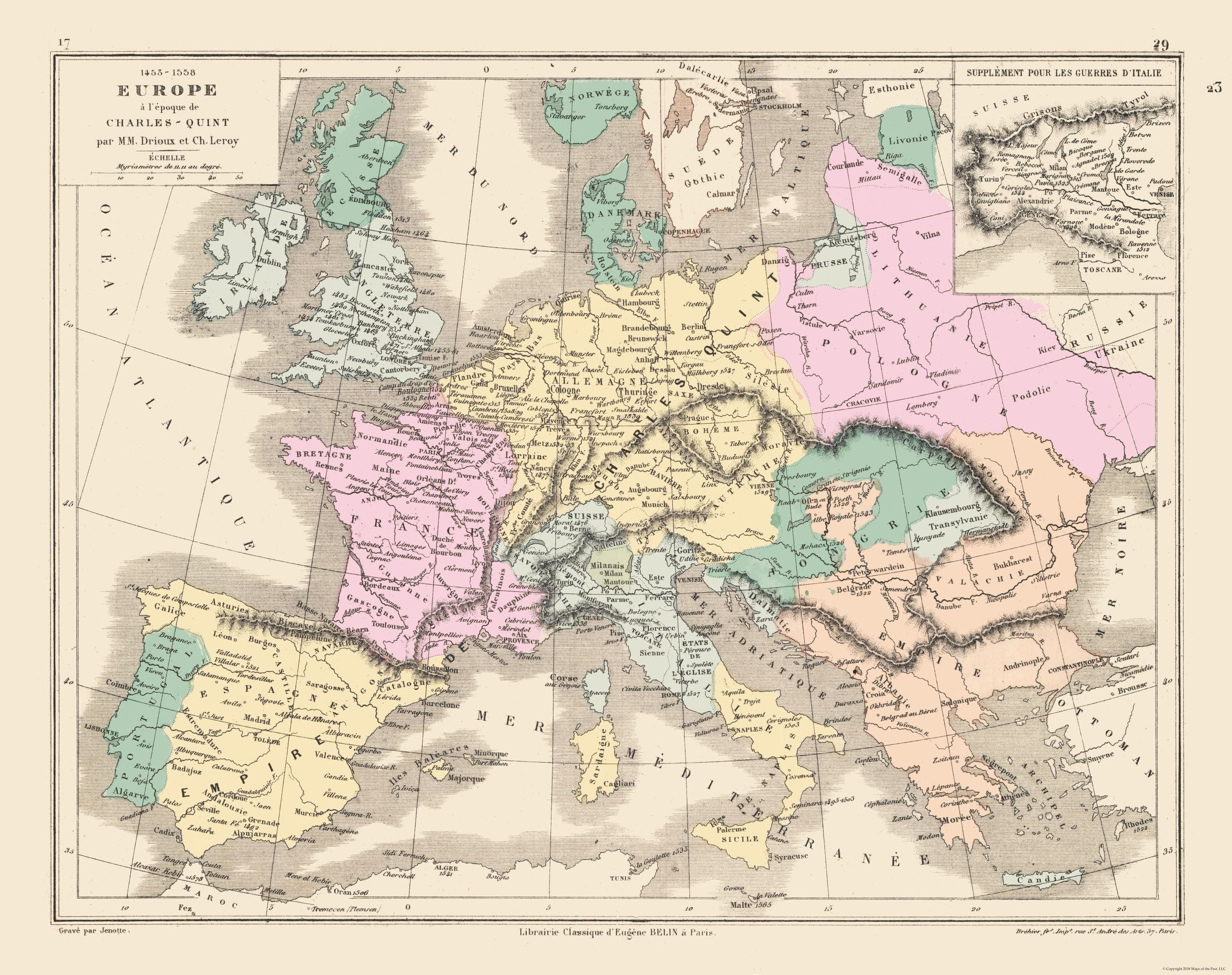 Historic Map - Europe 1453 to 1558 - Drioux 1882 - 29.06 x 23 - Vintage ...