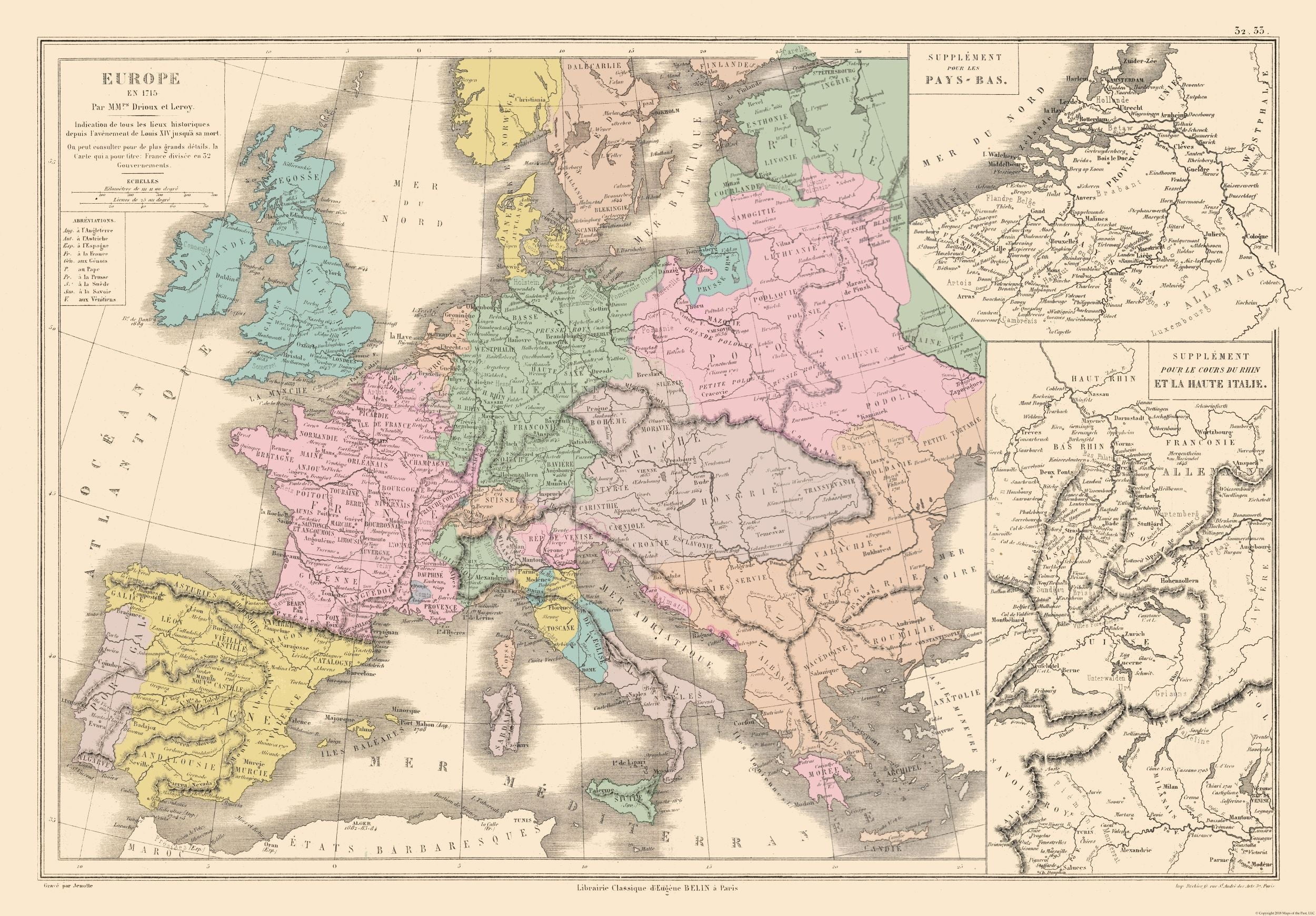 Historic Map - Europe 1715 - Drioux 1882 - 33.05 x 23 - Vintage Wall ...