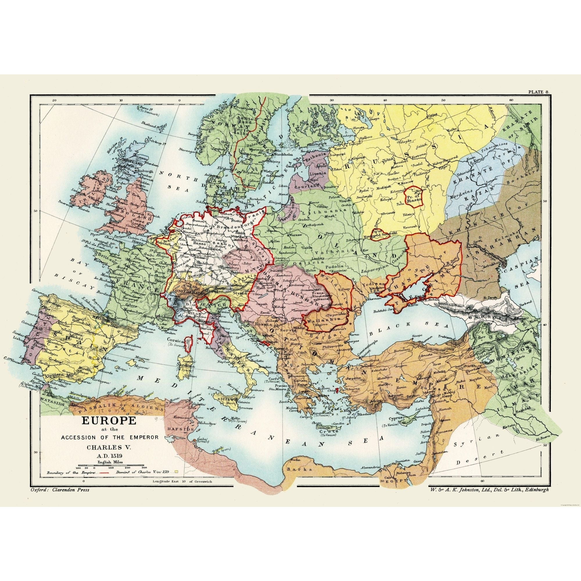 Historic Map - Europe Charles V 1519 AD - Poole 1902 - 30.89 x 23 ...