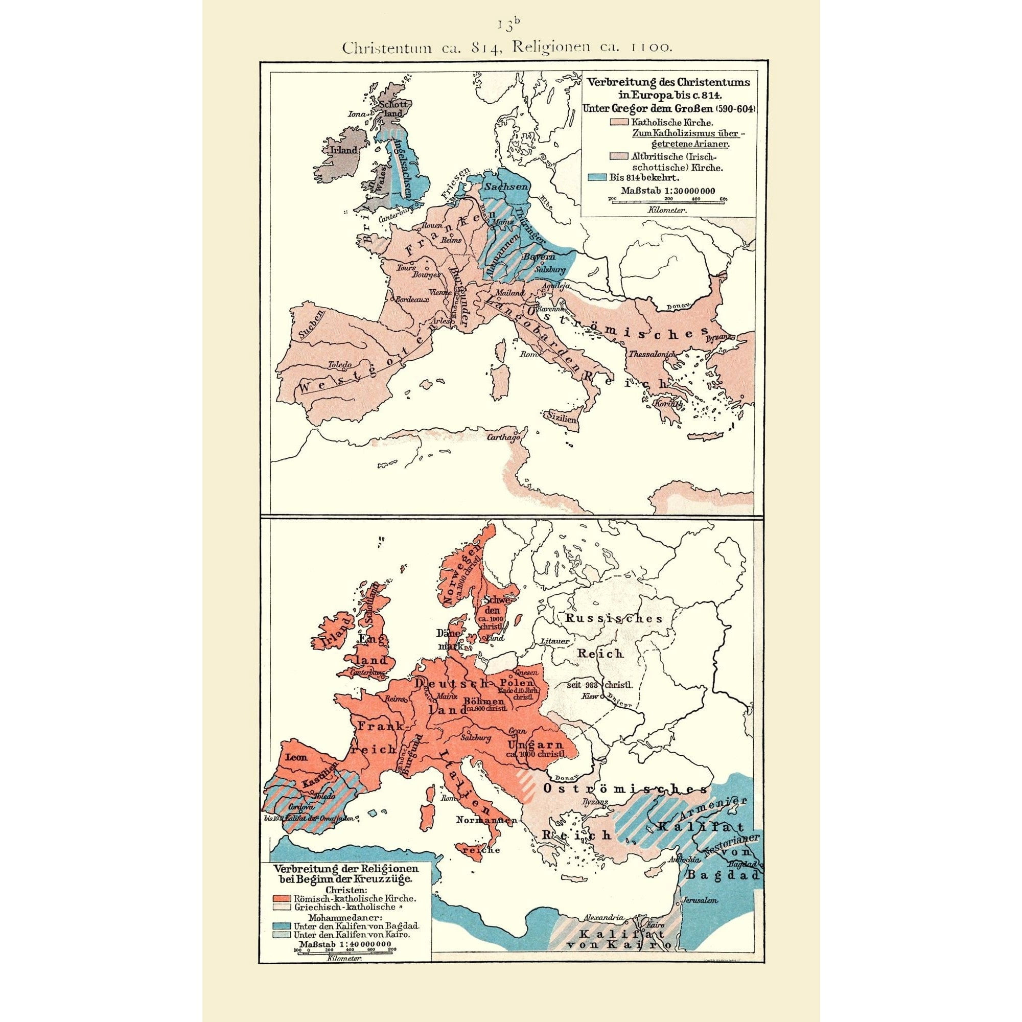 Historic Map - Europe Christianity 814 BC 1100 AD - Putzgers 1897 - 23 ...