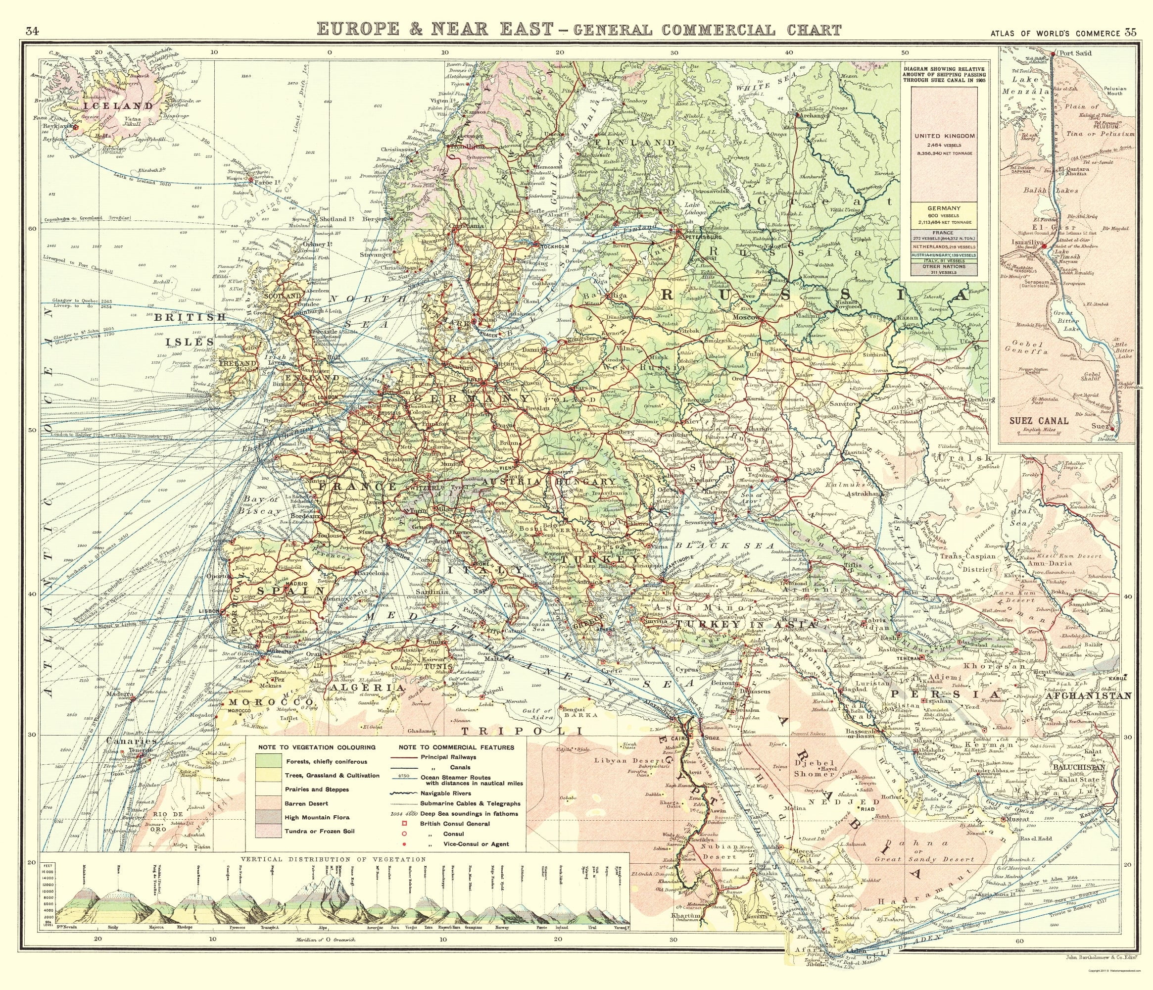 Historic Map - Europe Near East Commercial Chart - Newnes 1907 - 23 x ...