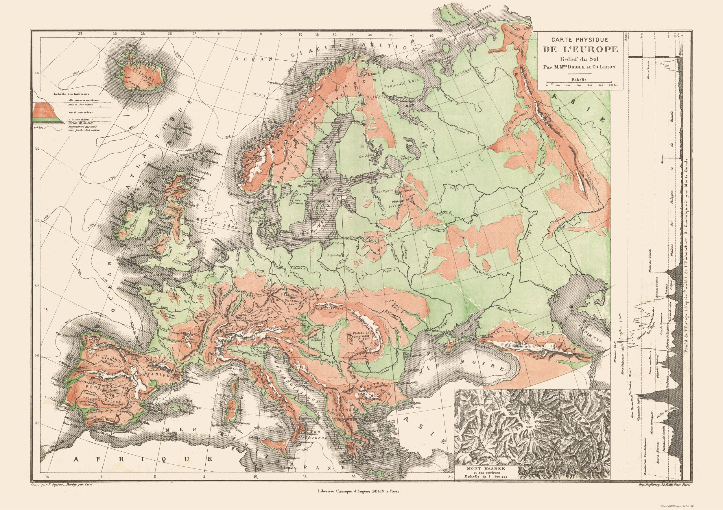Historic Map - Europe Physical Terrain Floor - Drioux 1882 - 32.56 x 23 ...
