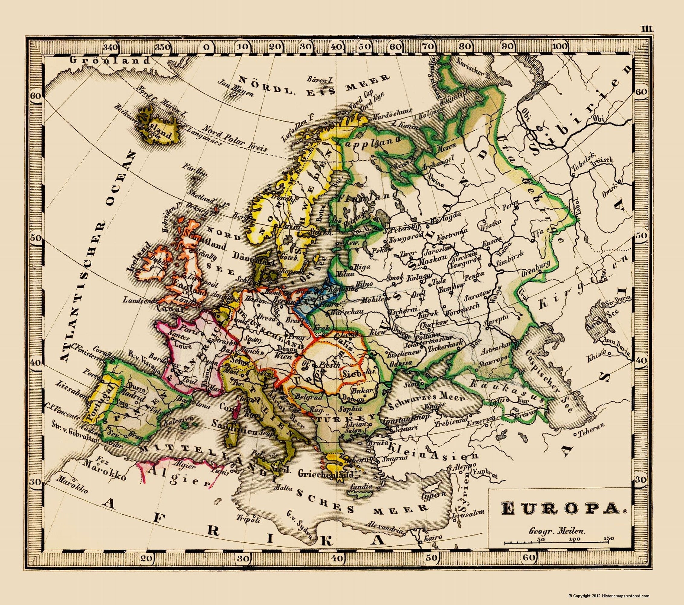 Historic Map - Europe - Stieler 1852 - 23 x 26.04 - Vintage Wall Art ...