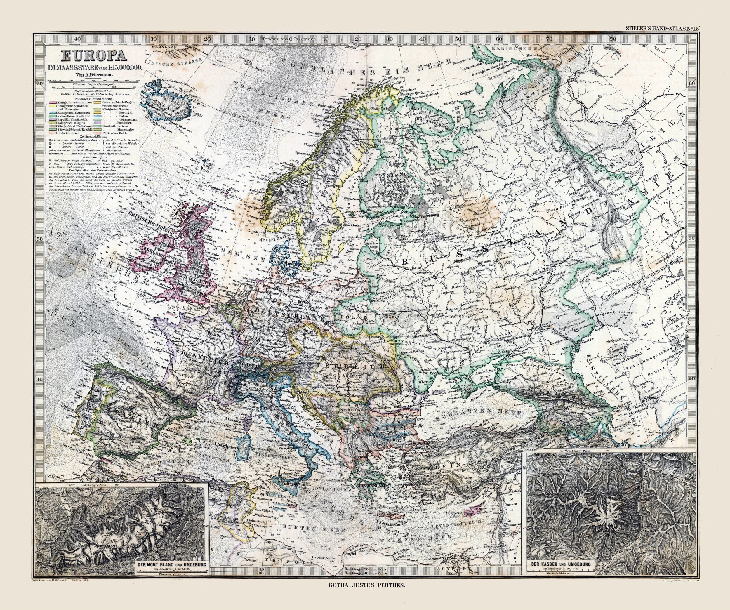 Historic Map - Europe - Stieler 1885 - 27.52 x 23 - Vintage Wall Art ...
