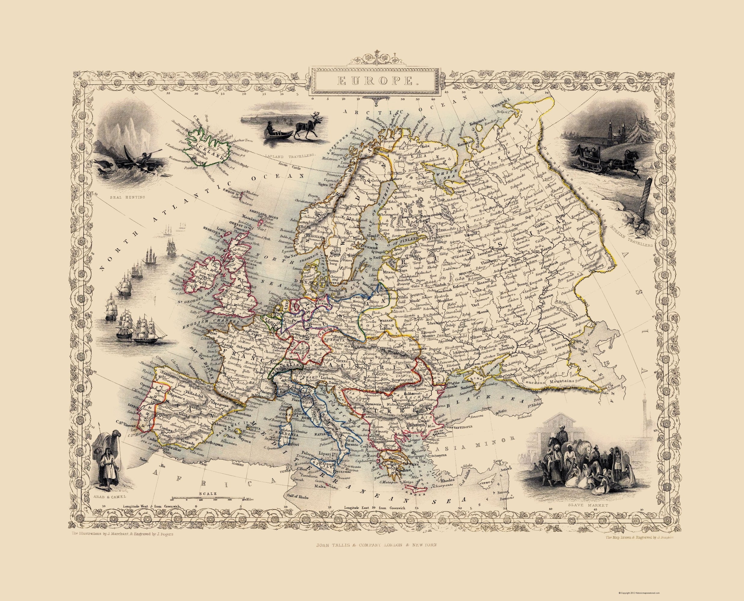 Historic Map - Europe - Tallis 1851 - 23 x 28.45 - Vintage Wall Art ...