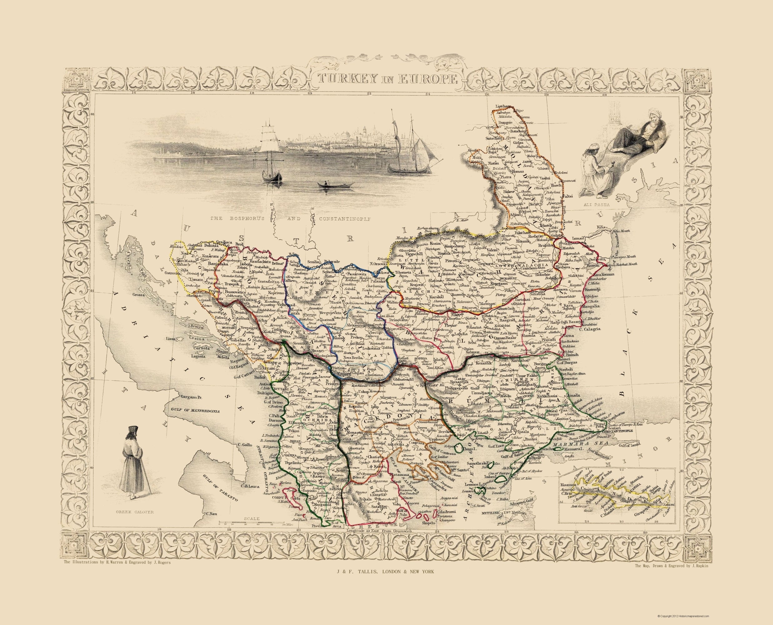 Historic Map - Europe Turkey - Tallis 1851 - 23 x 28.45 - Vintage Wall ...
