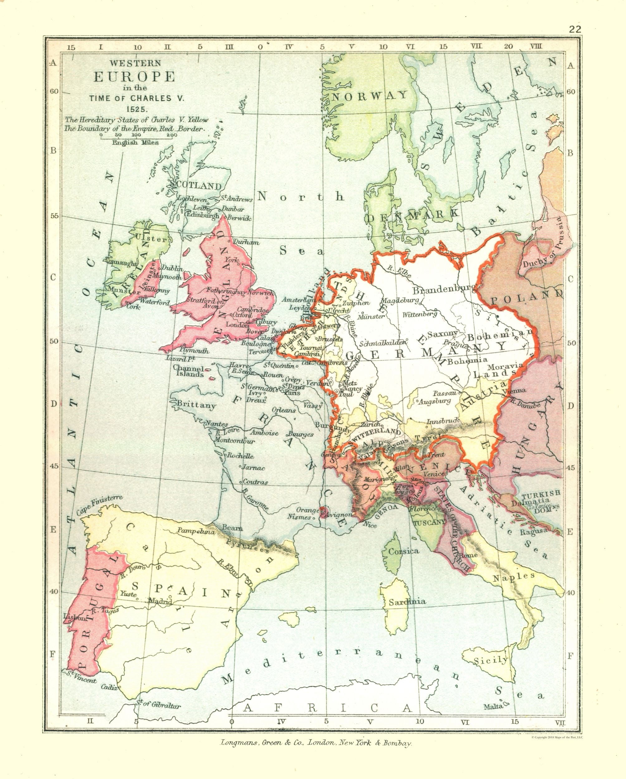 Historic Map - Europe Western 1525 - Gardiner 1902 - 23 x 28.64 ...