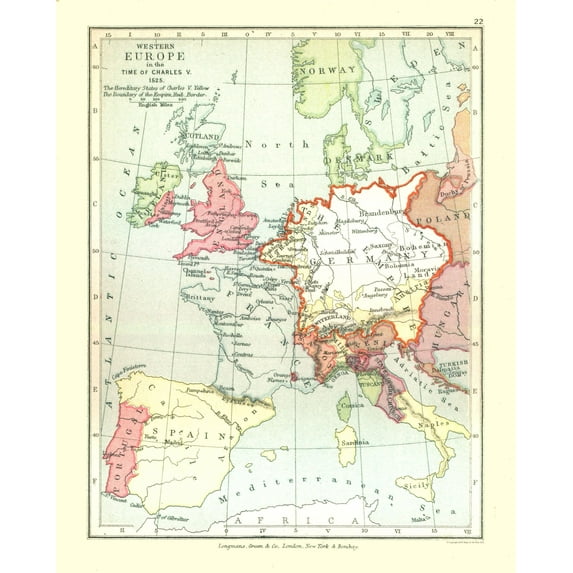 Historic Map - Europe Western 1525 - Gardiner 1902 - 23 x 28.64 ...