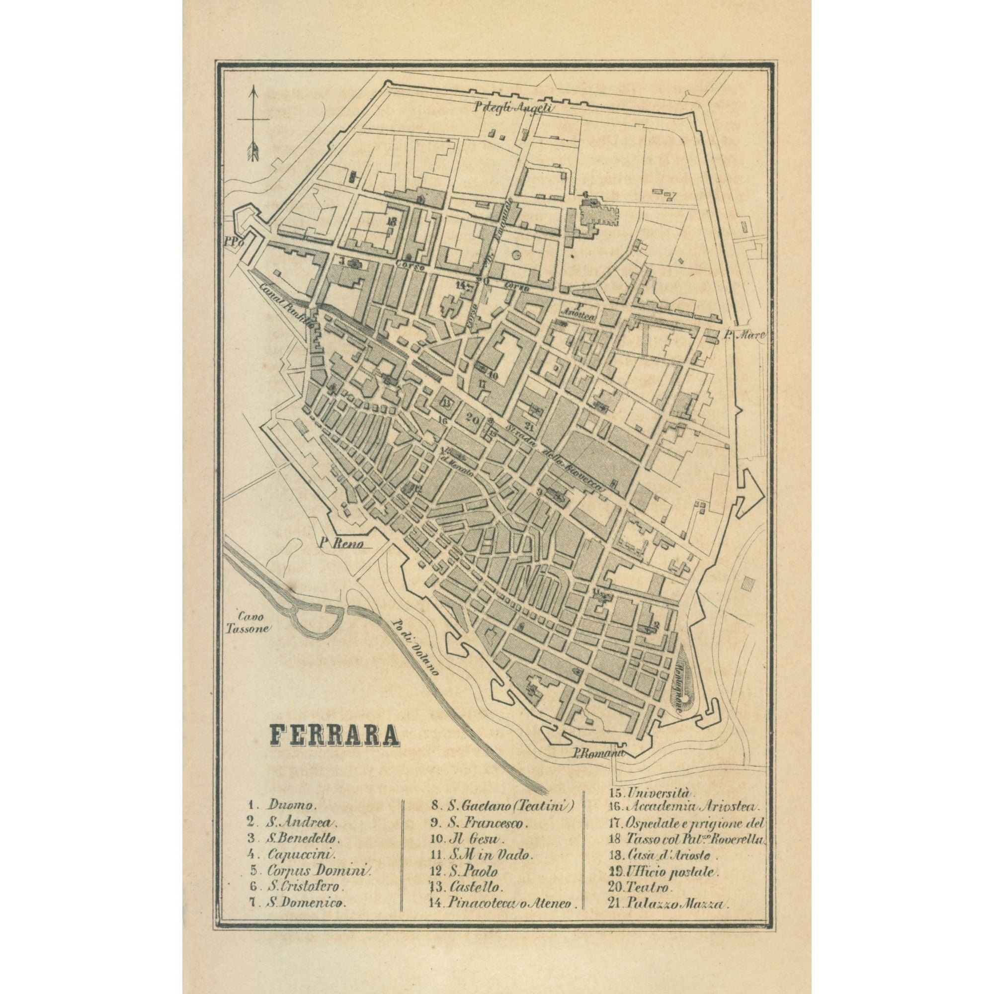 Historic Map - Ferrara Italy - Castro 1870 - 23 x 36.33 - Vintage Wall ...