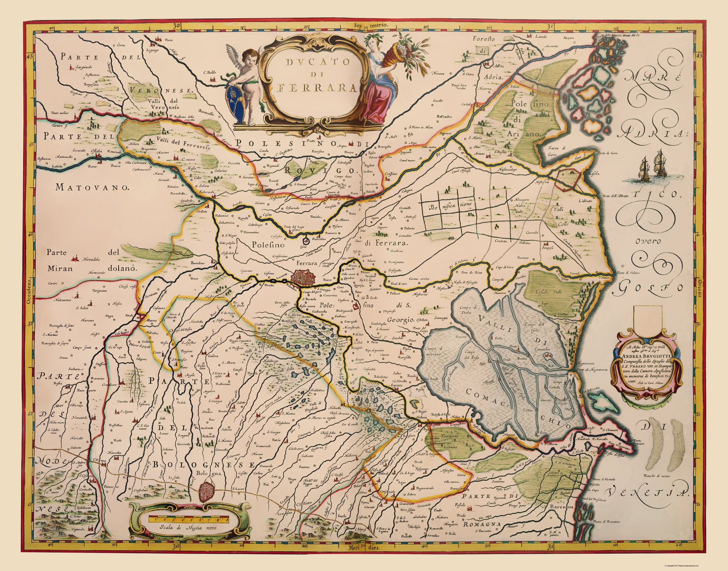 Historic Map - Ferrara Province Italy - Blaeu 1640 - 23 x 29.31 ...