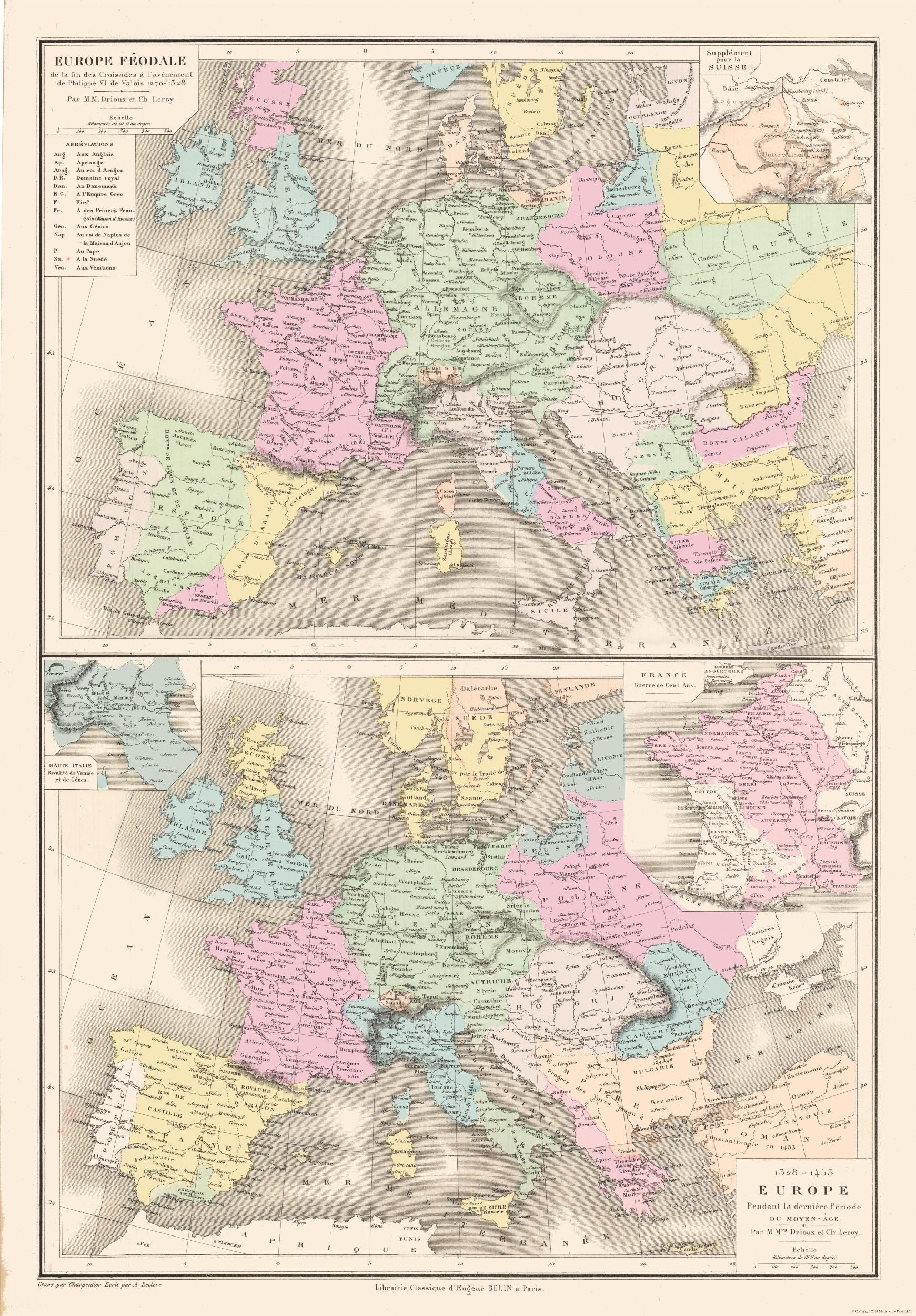 Historic Map - Feudal Europe 1270 1453 - Drioux 1882 - 23 x 33.03 ...