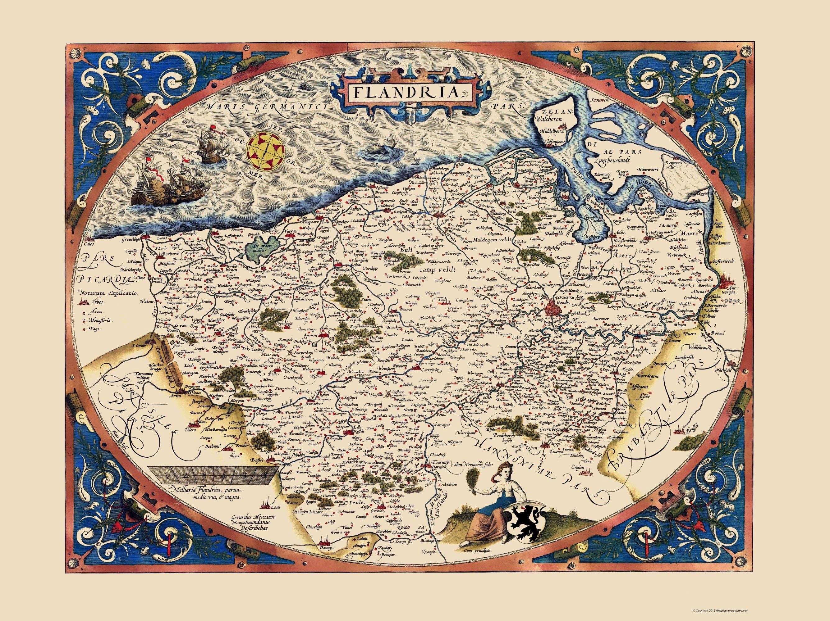 Historic Map - Flanders Province Belgium - Ortelius 1570 - 23 x 30 ...