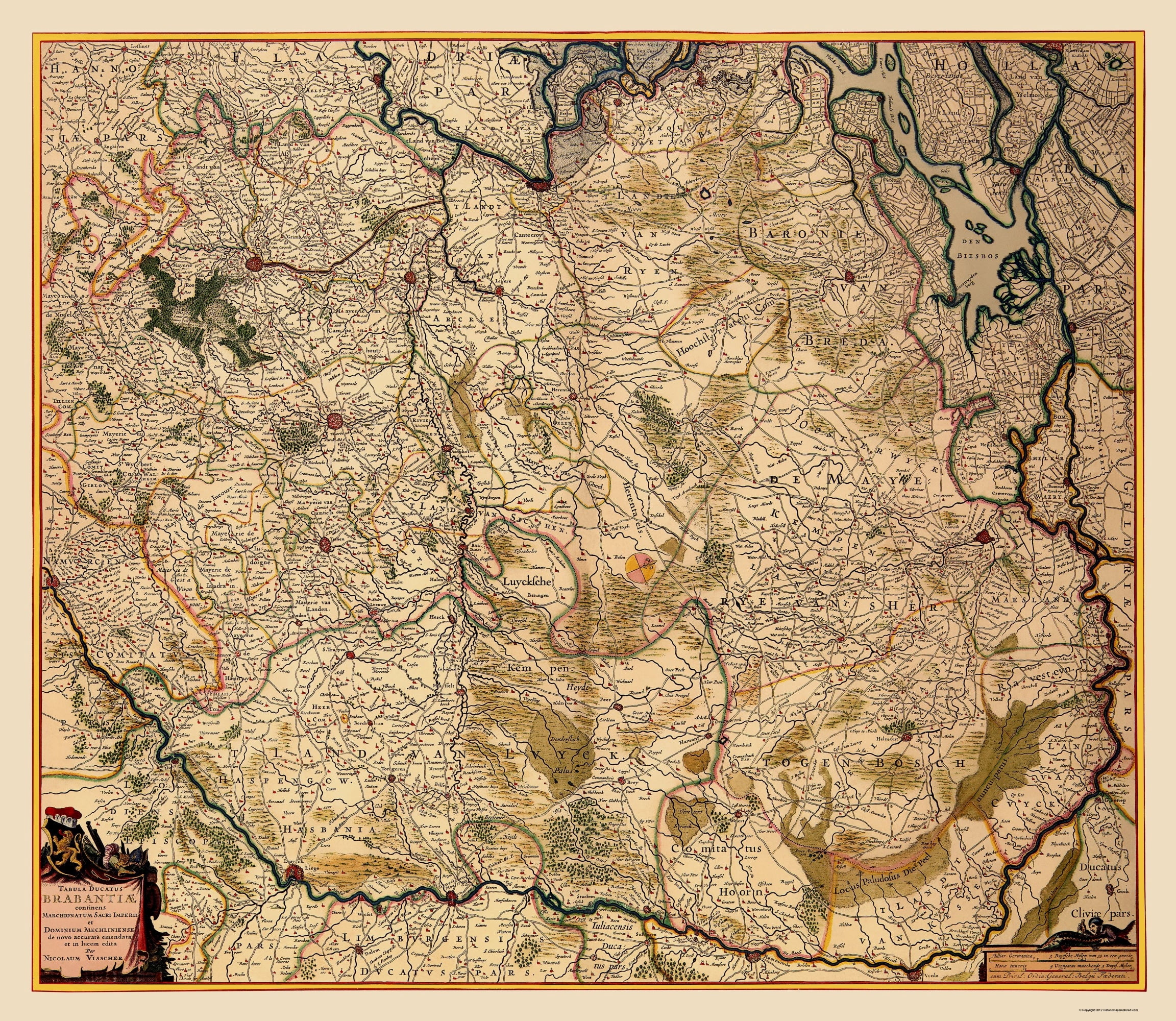 Historic Map - Flemish Brabant Flanders Belgium - Visscher 1680 - 23 x ...