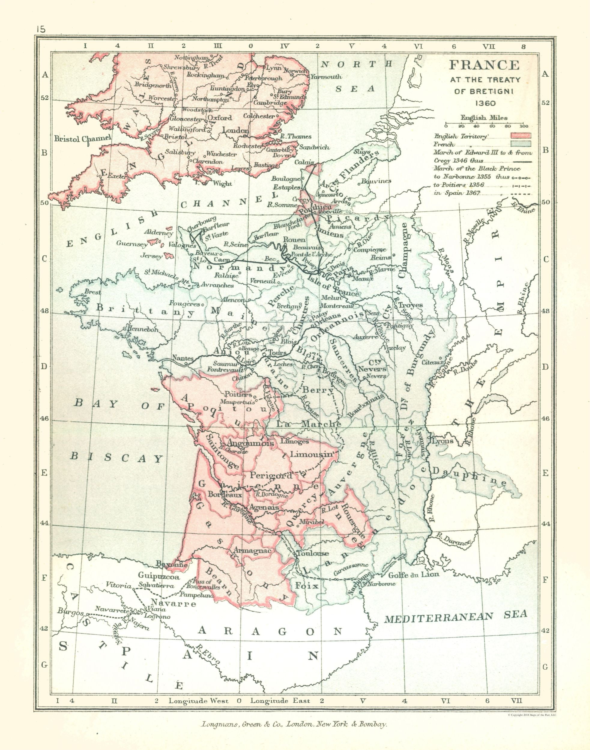 Historic Map - France 1360 - Gardiner 1902 - 23 x 29.26 - Vintage Wall ...