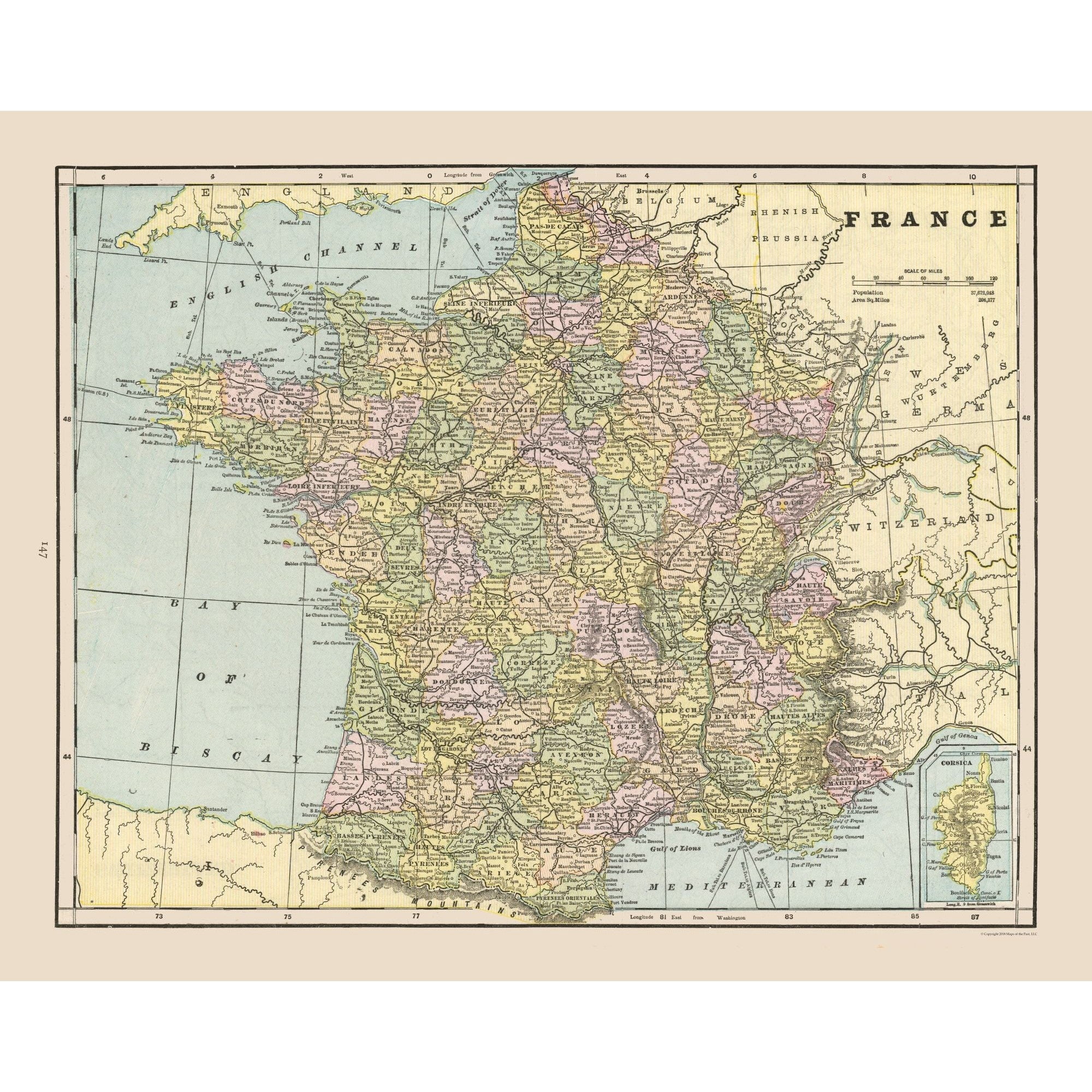 Historic Map - France - Cram 1892 - 28.86 x 23 - Vintage Wall Art ...